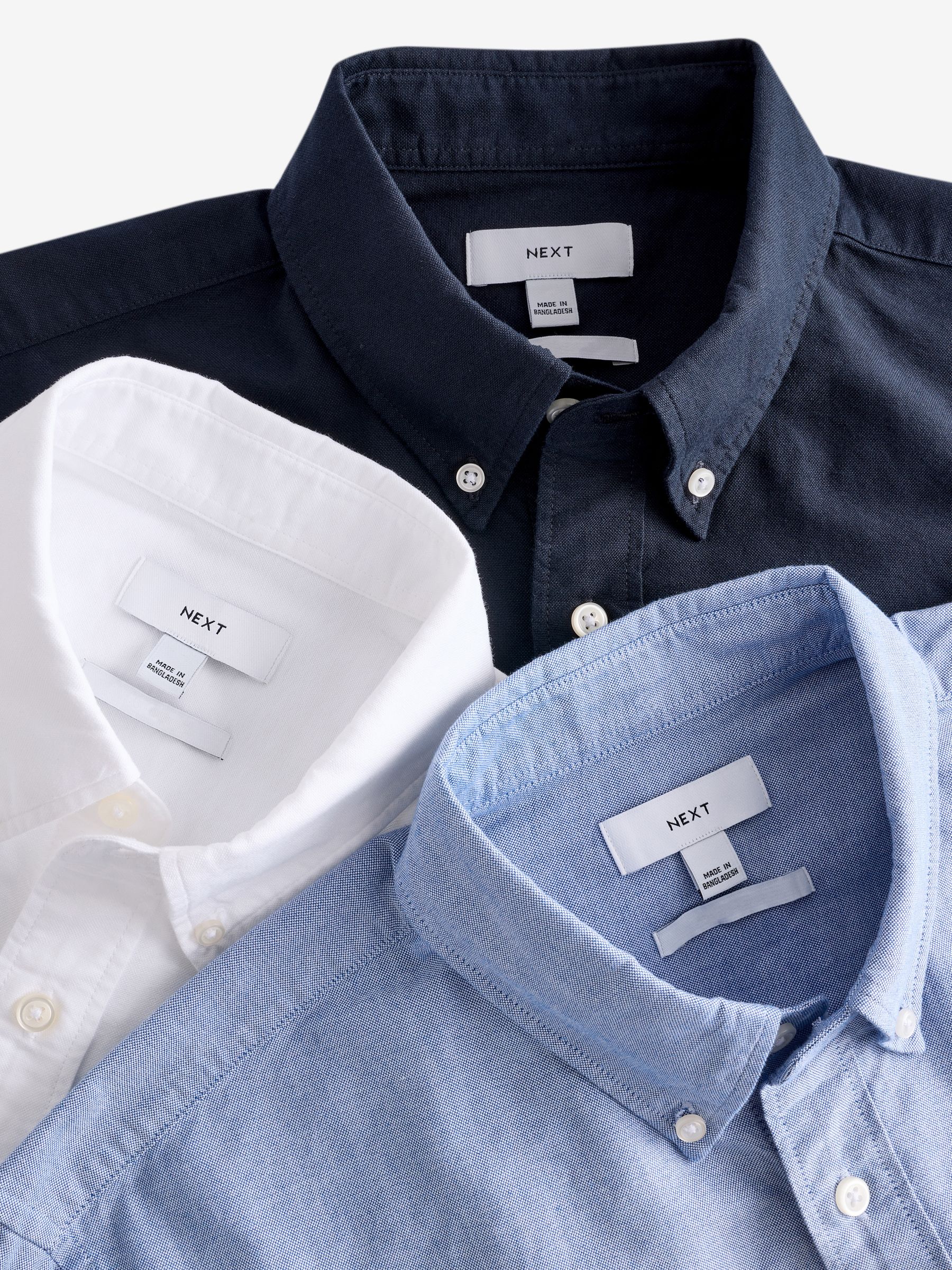 Buy White/Light Blue/Navy Blue 3 Pack 100% Cotton Long Sleeve Oxford ...