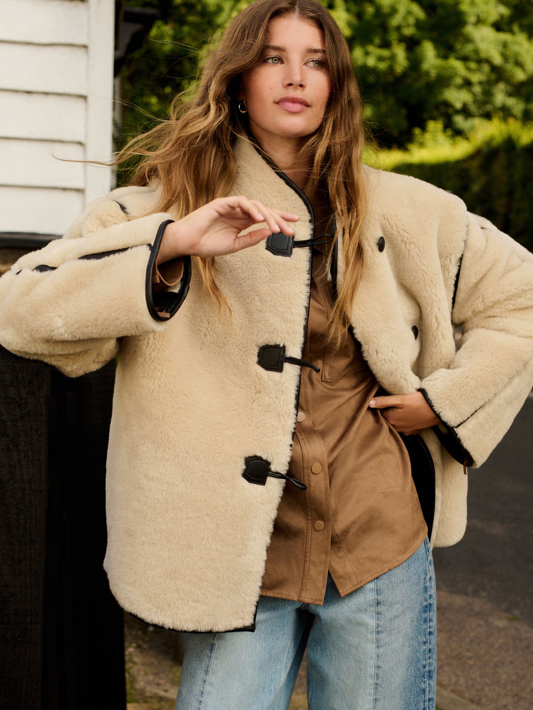 Buy Ecru Cream - Borg Duffle Fleece Jacket from Next Japan