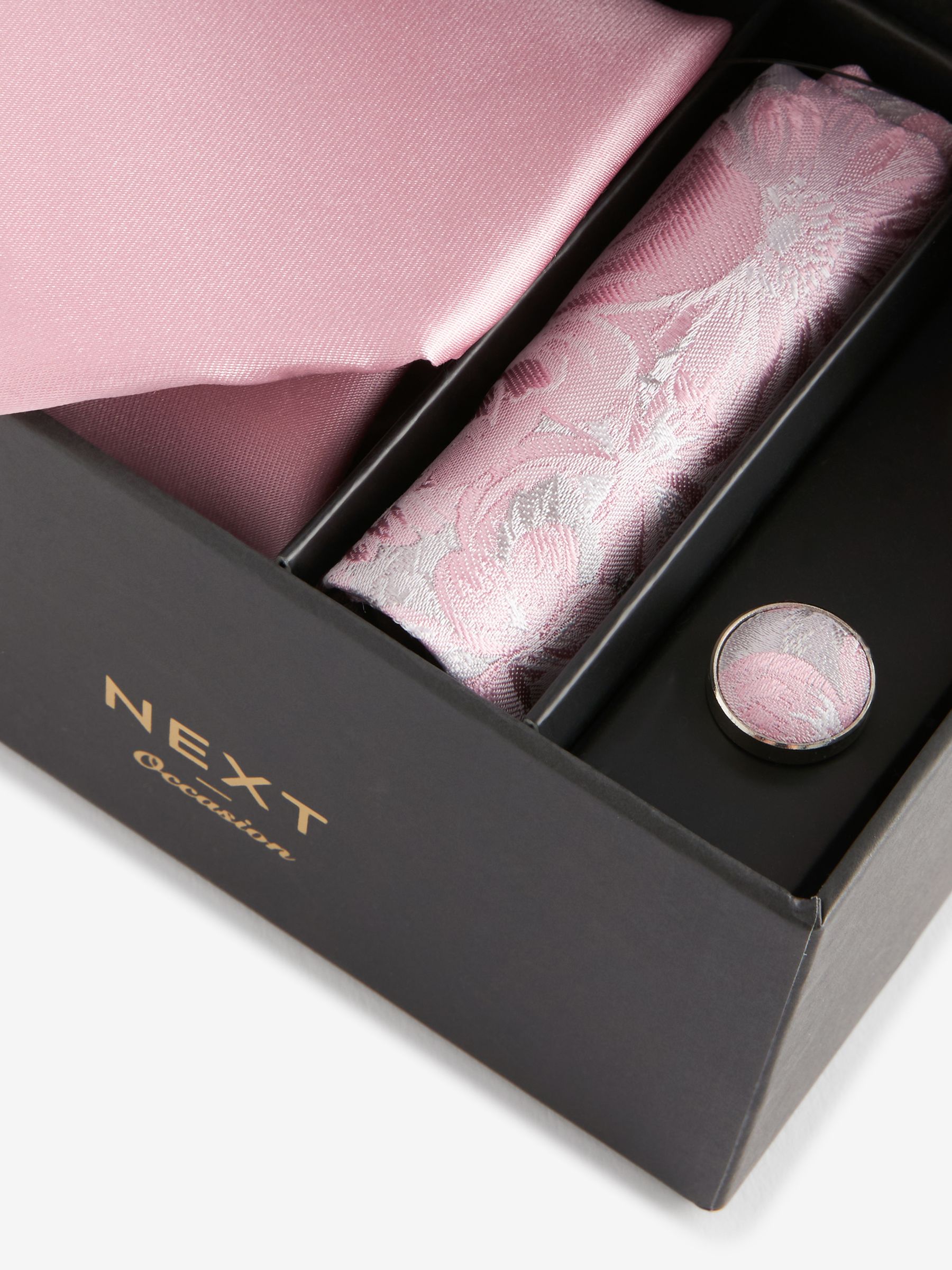 Buy Pink Silk Tie, Pocket Square and Cufflinks Gift Box Set from the Next UK online shop