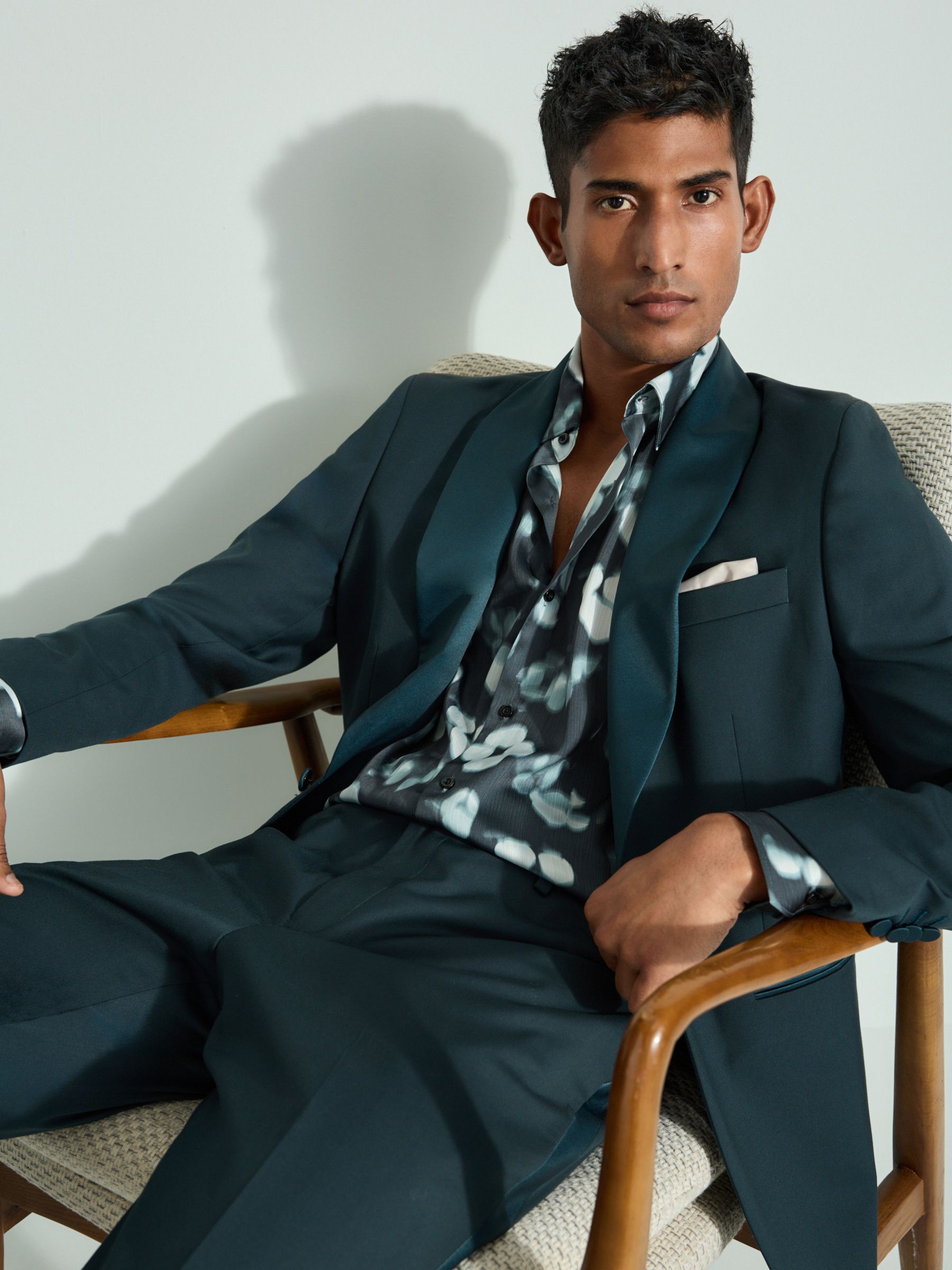 Buy Teal Blue Slim Fit Trimmed Satin Edge Tuxedo Suit Jacket from the ...