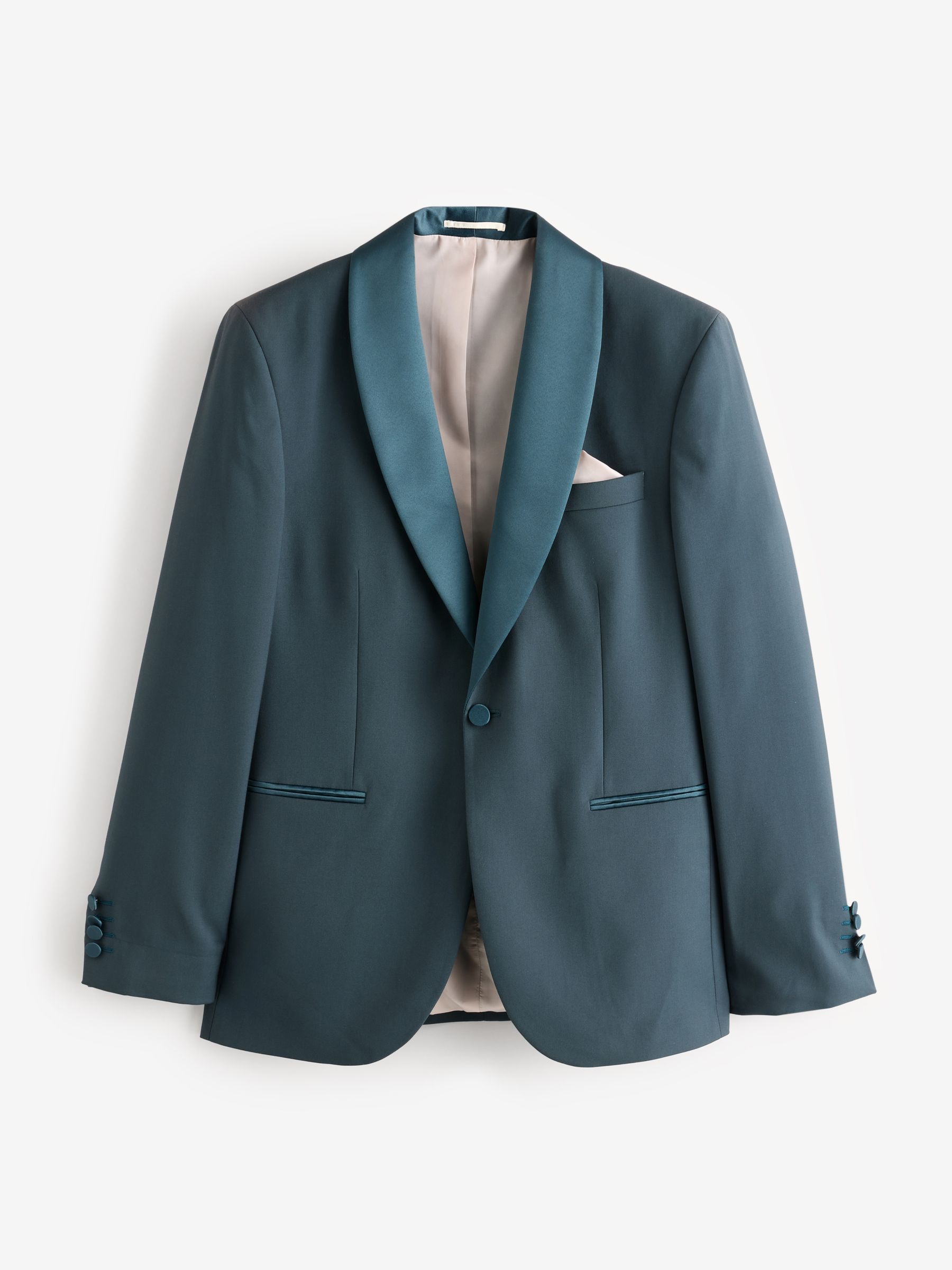 Buy Teal Blue Slim Fit Trimmed Satin Edge Tuxedo Suit Jacket from the ...