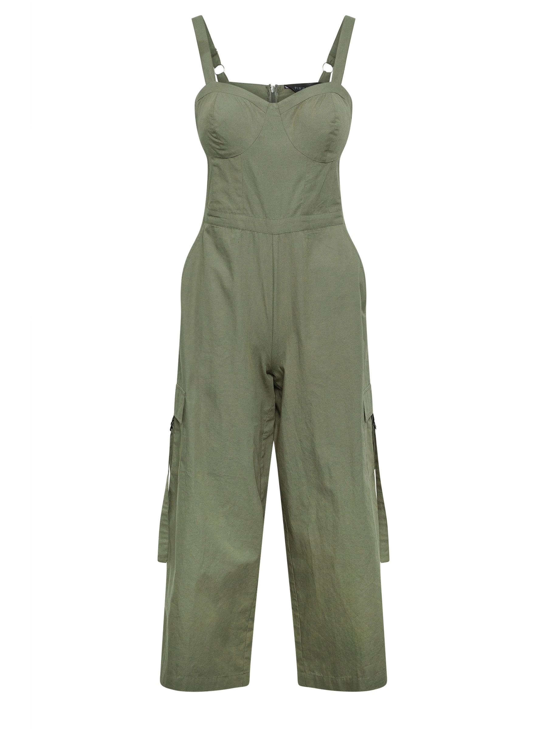 Buy PixieGirl Petite Green 100% Cotton Utility Wide Leg Jumpsuit from ...
