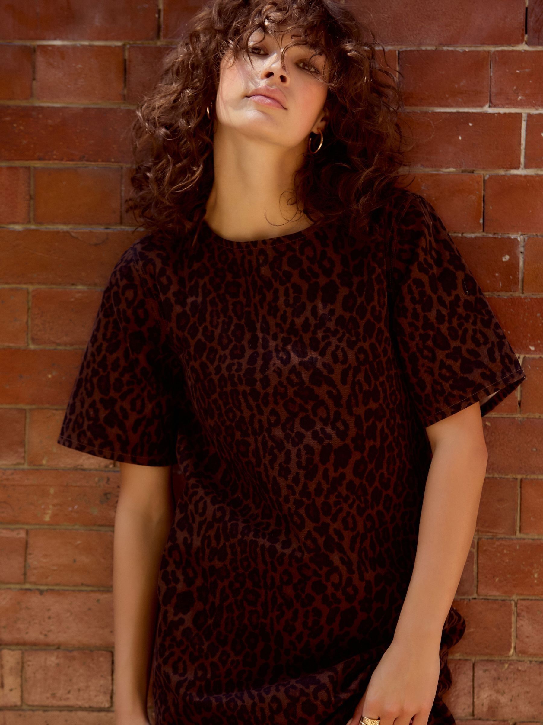 Buy Leopard Print 100% Cotton Short Sleeve Denim T-Shirt Dress from the ...