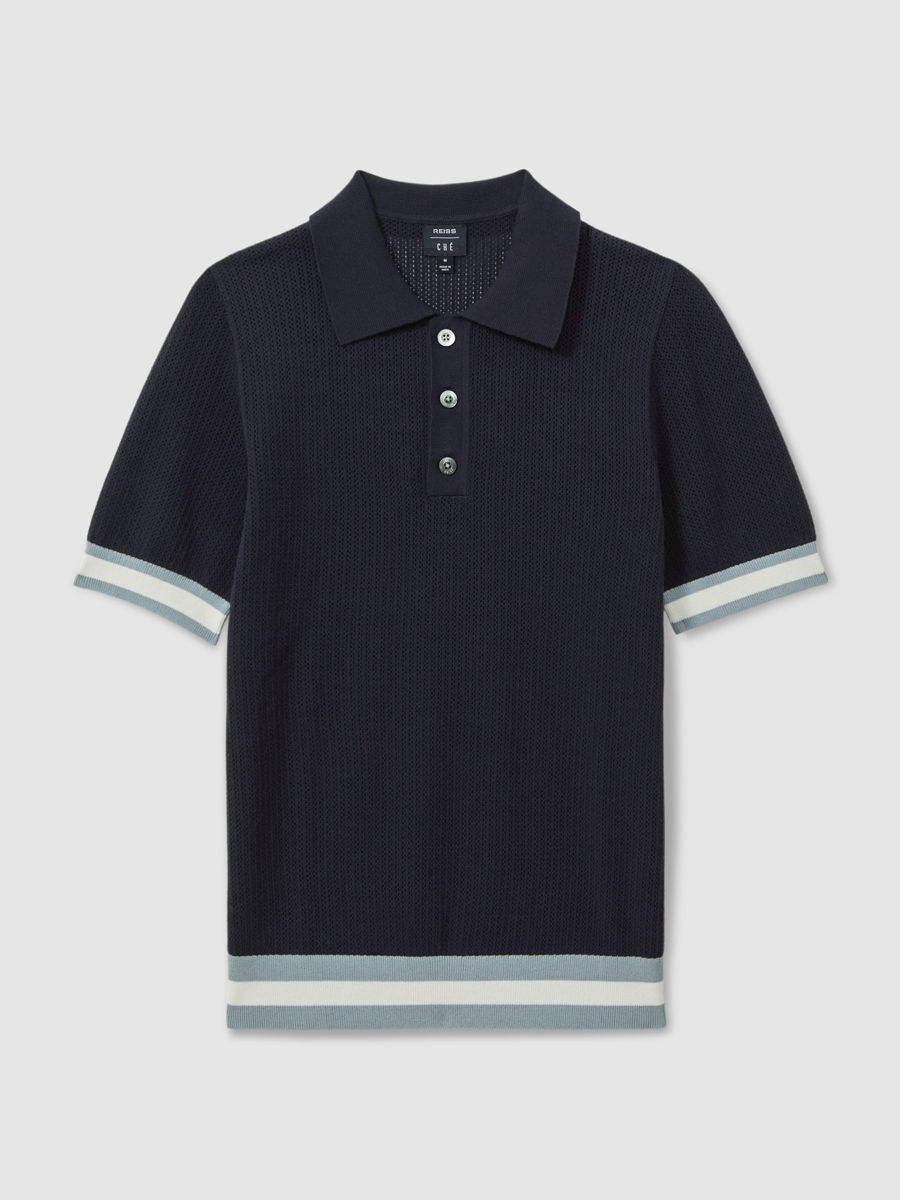 Buy Reiss Navy Quinn Reiss | Ché Knitted Half-Button Polo Shirt from ...