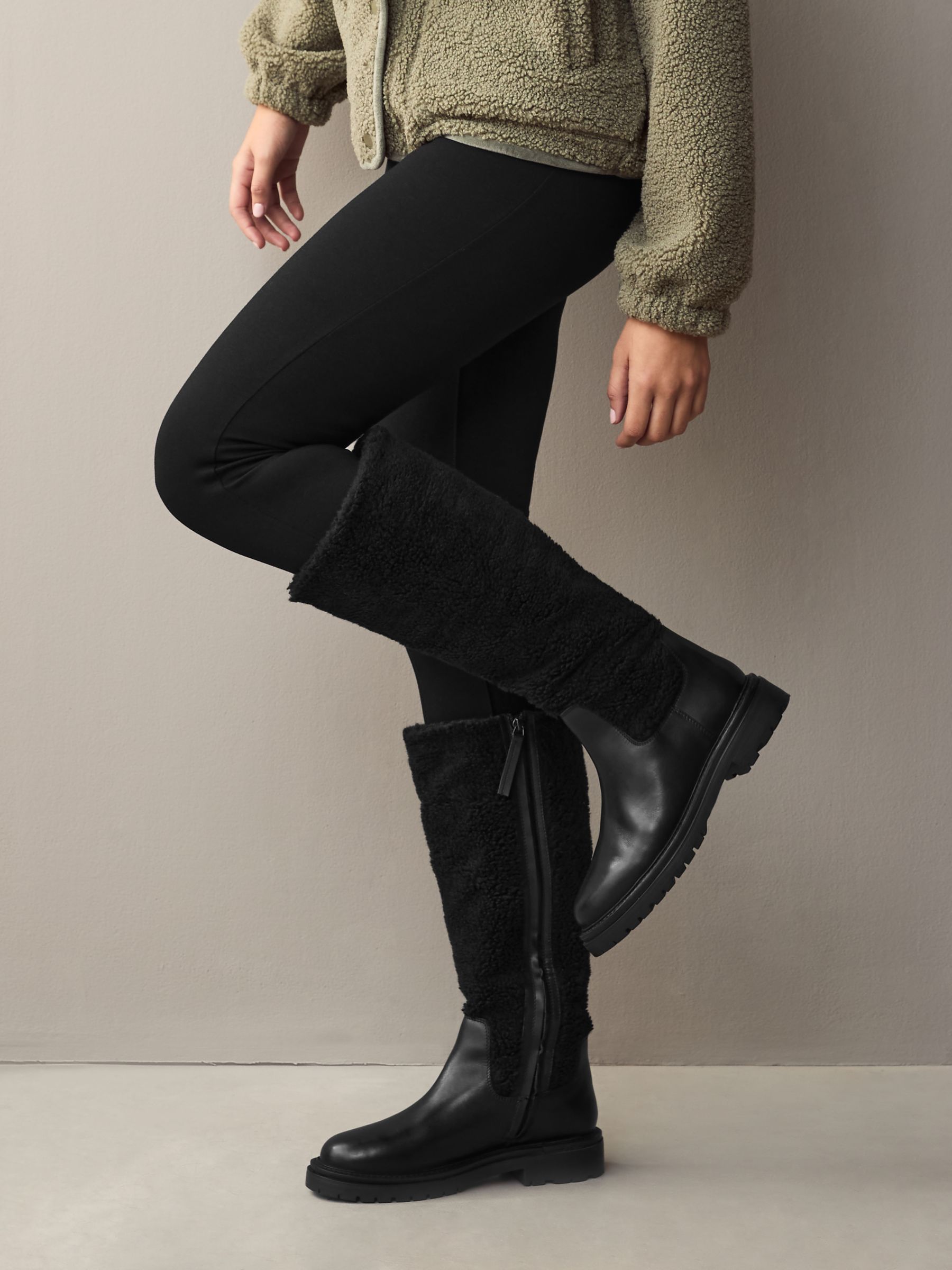 Buy Black Leather Forever Comfort® Borg Lined Knee High Boots from the ...