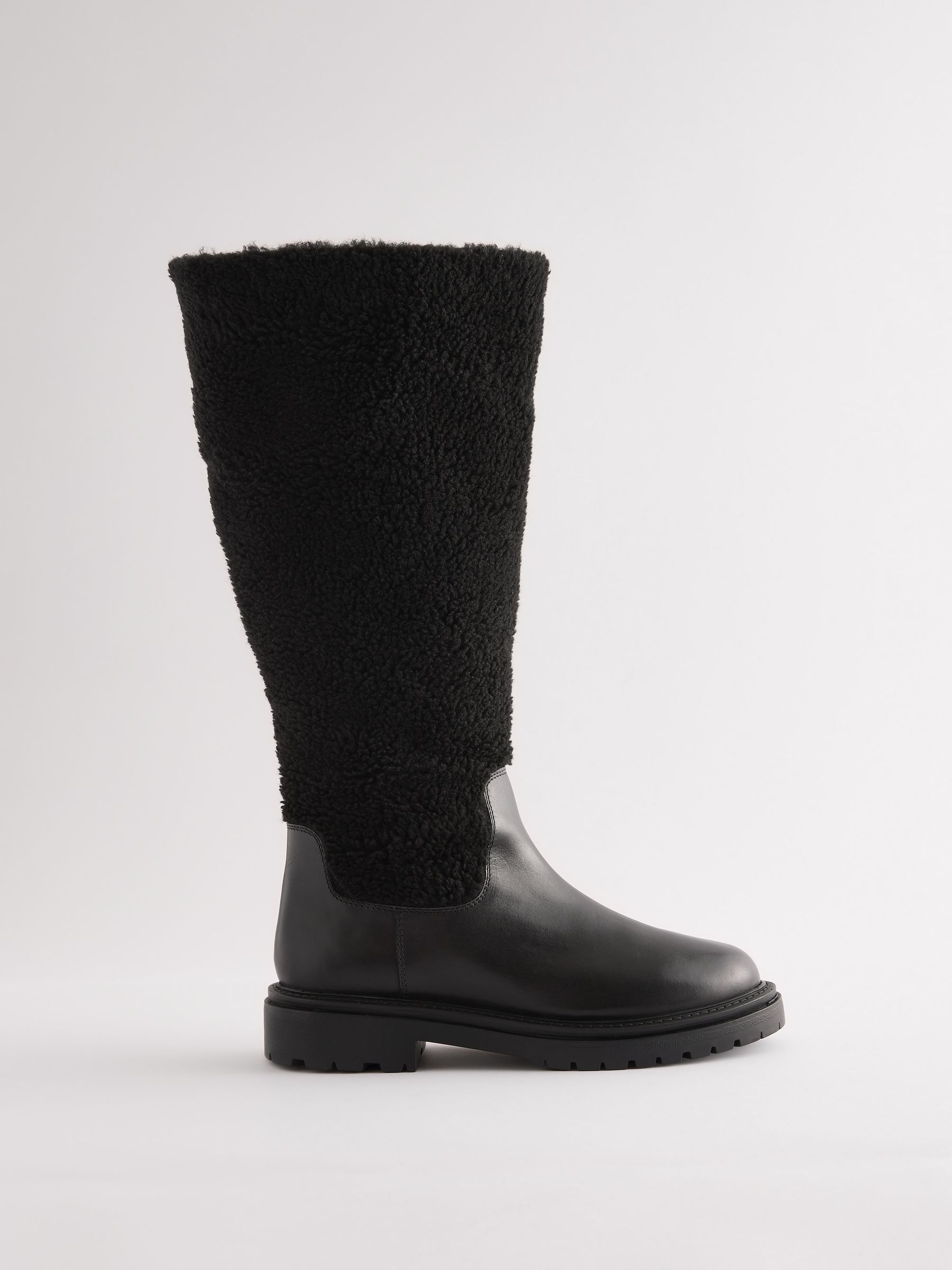 Buy Black Leather Forever Comfort® Borg Lined Knee High Boots from the ...