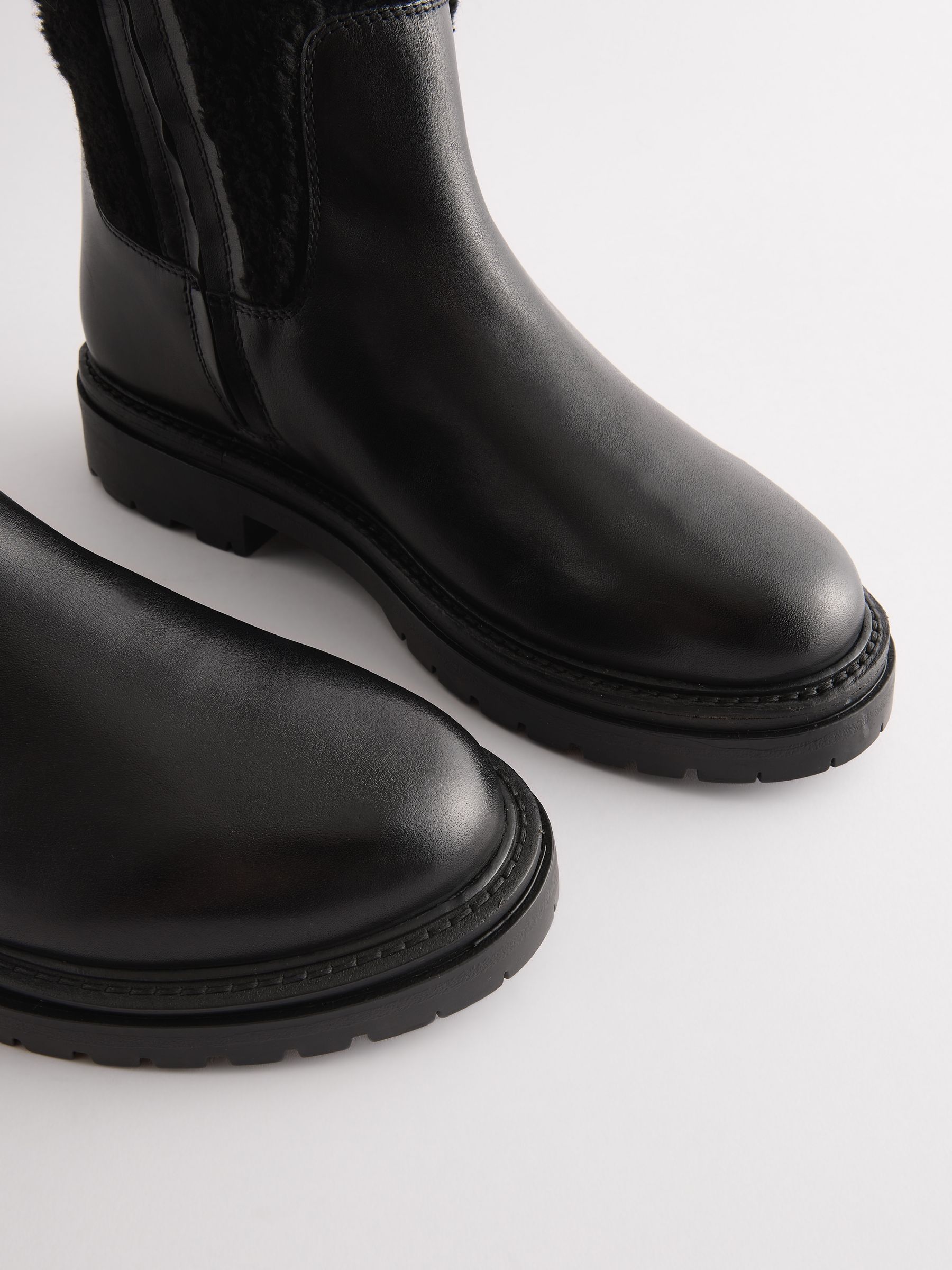 Buy Black Leather Forever Comfort® Borg Lined Knee High Boots from the ...