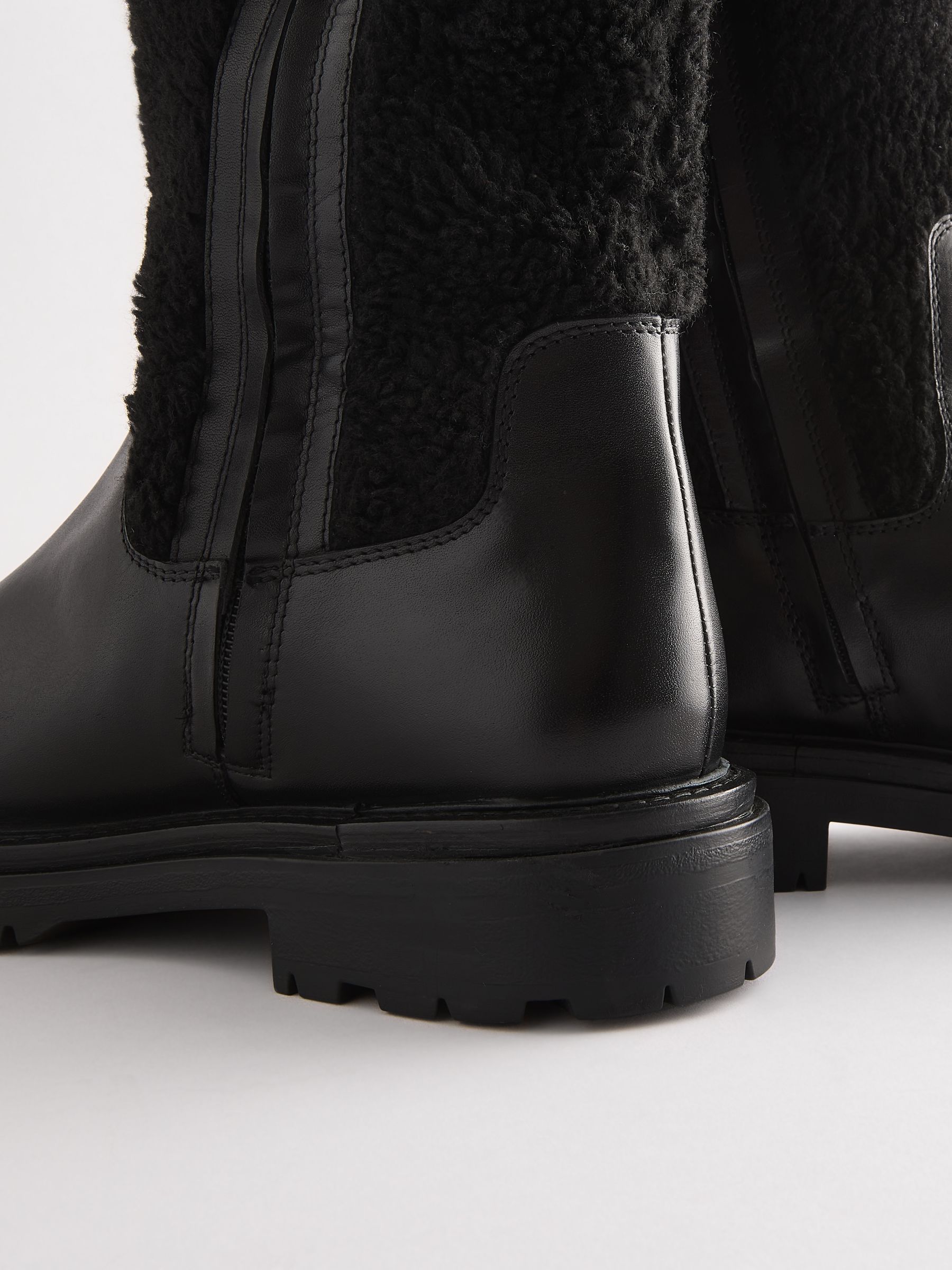 Buy Black Leather Forever Comfort® Borg Lined Knee High Boots from the ...