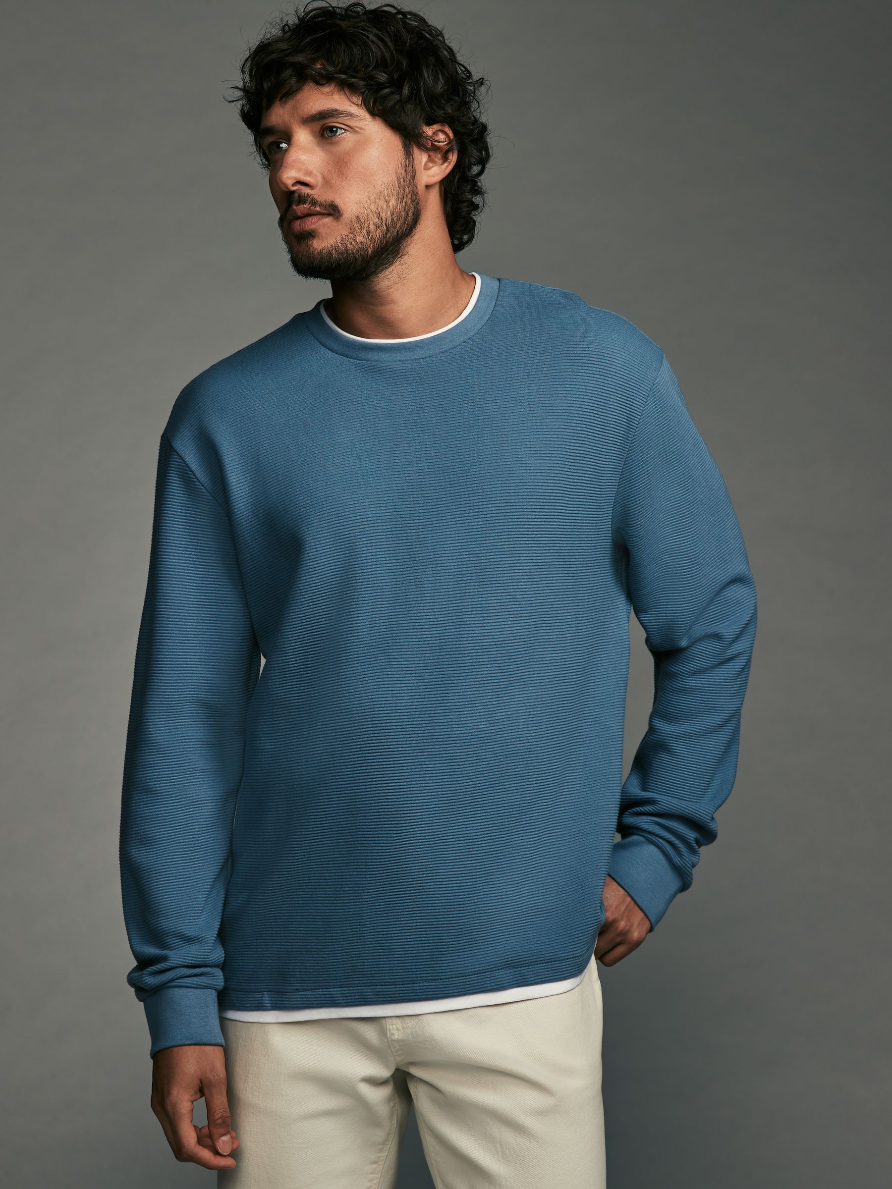 Buy Blue Texture Long Sleeve Mock Layer Jumper from Next Ireland