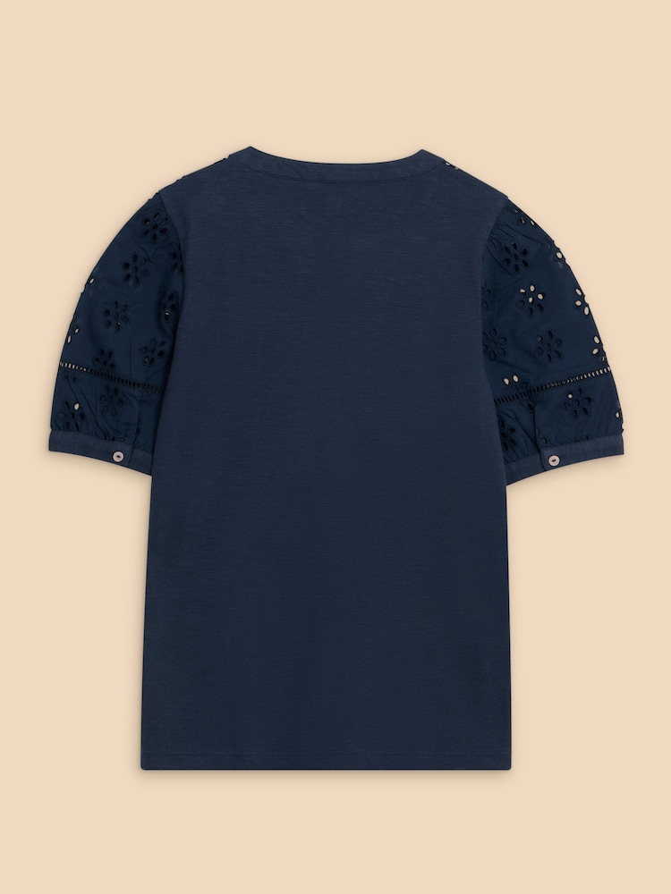 Buy White Stuff Blue 100% Cotton Bella Broderie Mix Top from Next Ireland