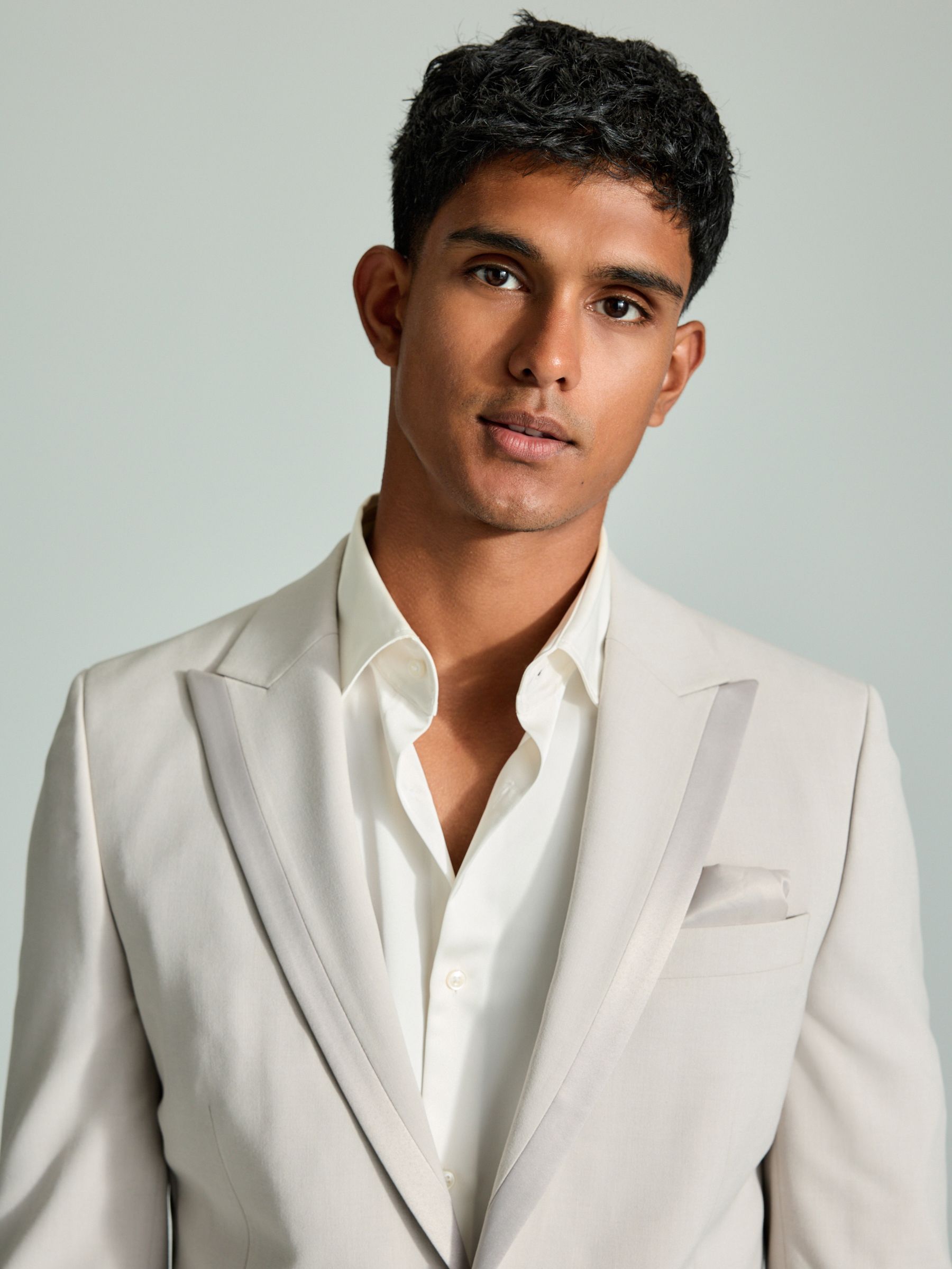 Buy Neutral Skinny Fit Trimmed Satin Edge Tuxedo Suit Jacket from the ...