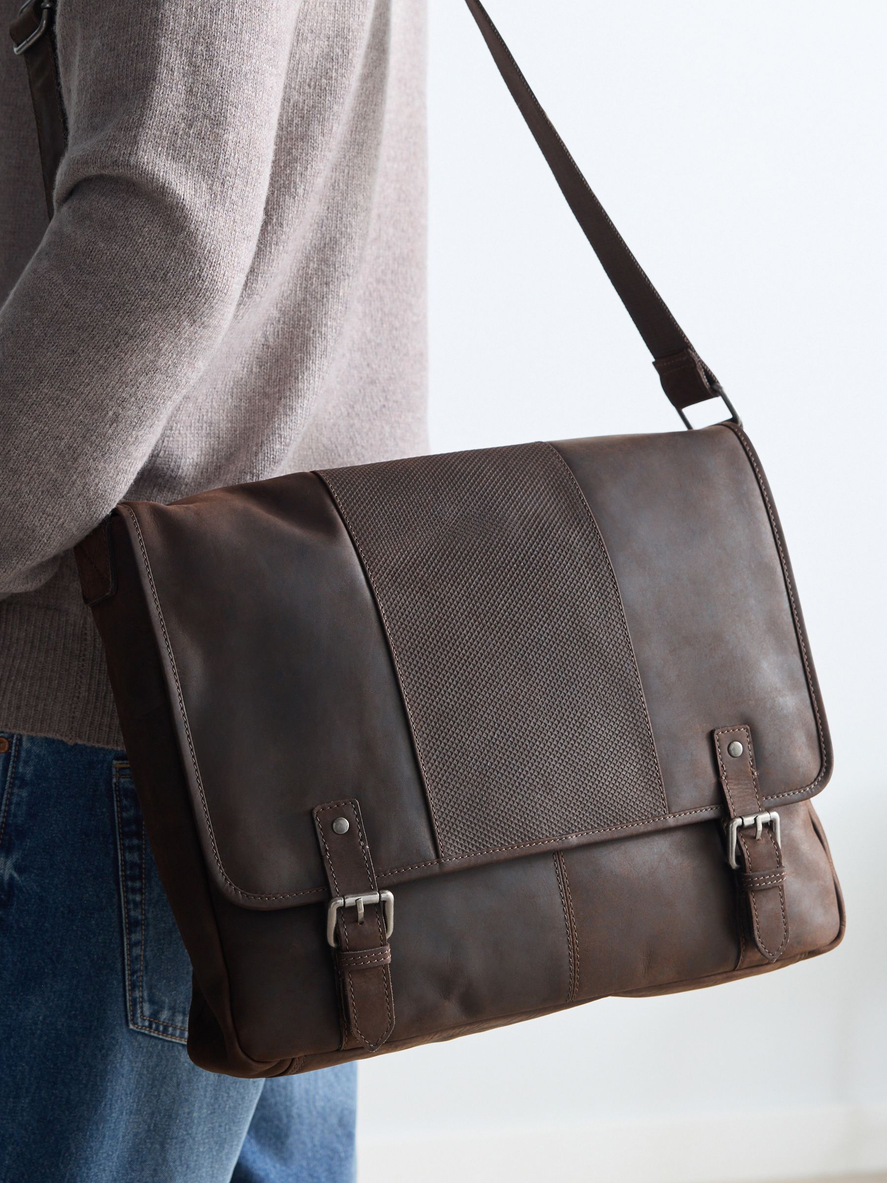 Buy Brown Oily Leather Messenger Bag from Next Portugal
