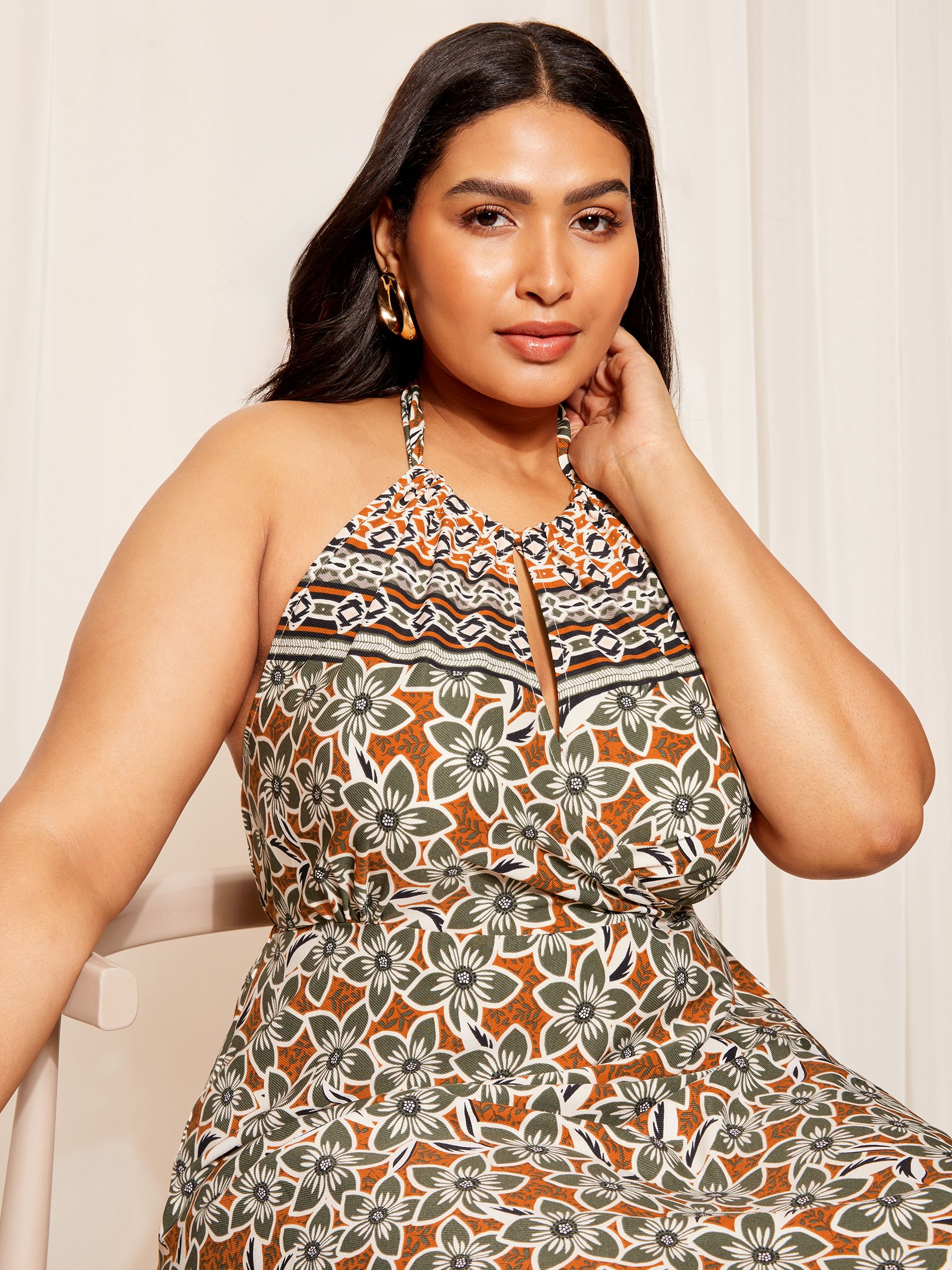 Buy Curves Like These Brown Halterneck Keyhole Midi Dress from the Next ...