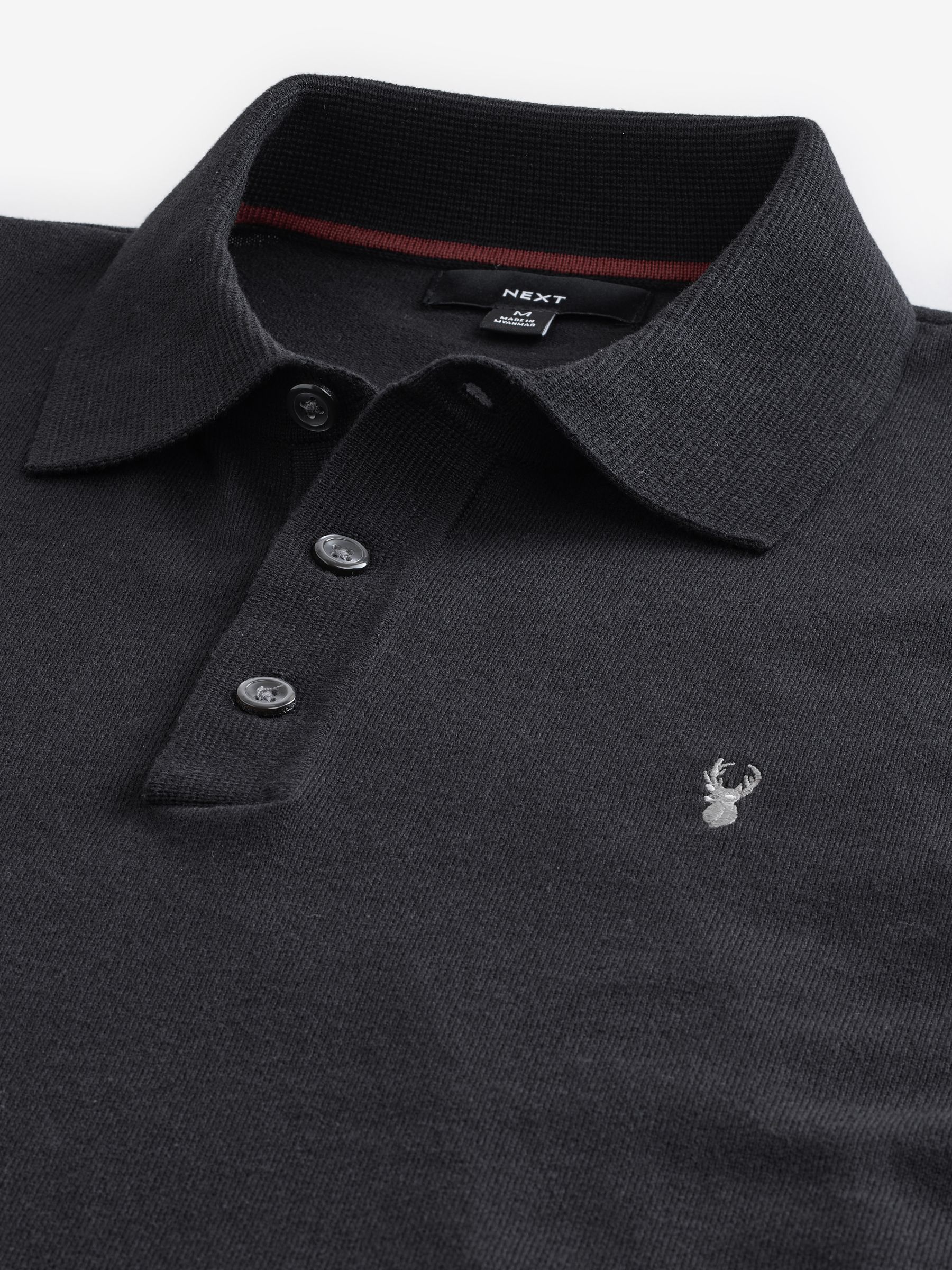 Buy Black Stag Logo Regular Fit Knitted Long Sleeve Polo Shirt from the ...