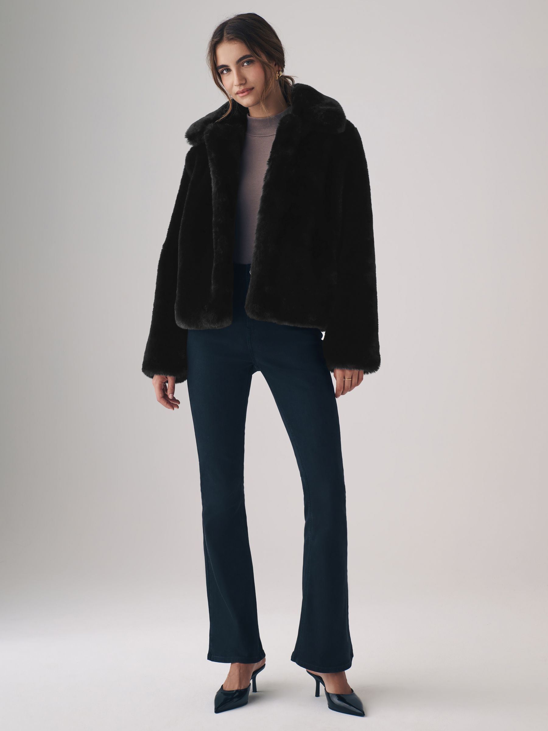 Buy The Set Black Boxy Faux Fur Coat from the Next UK online shop