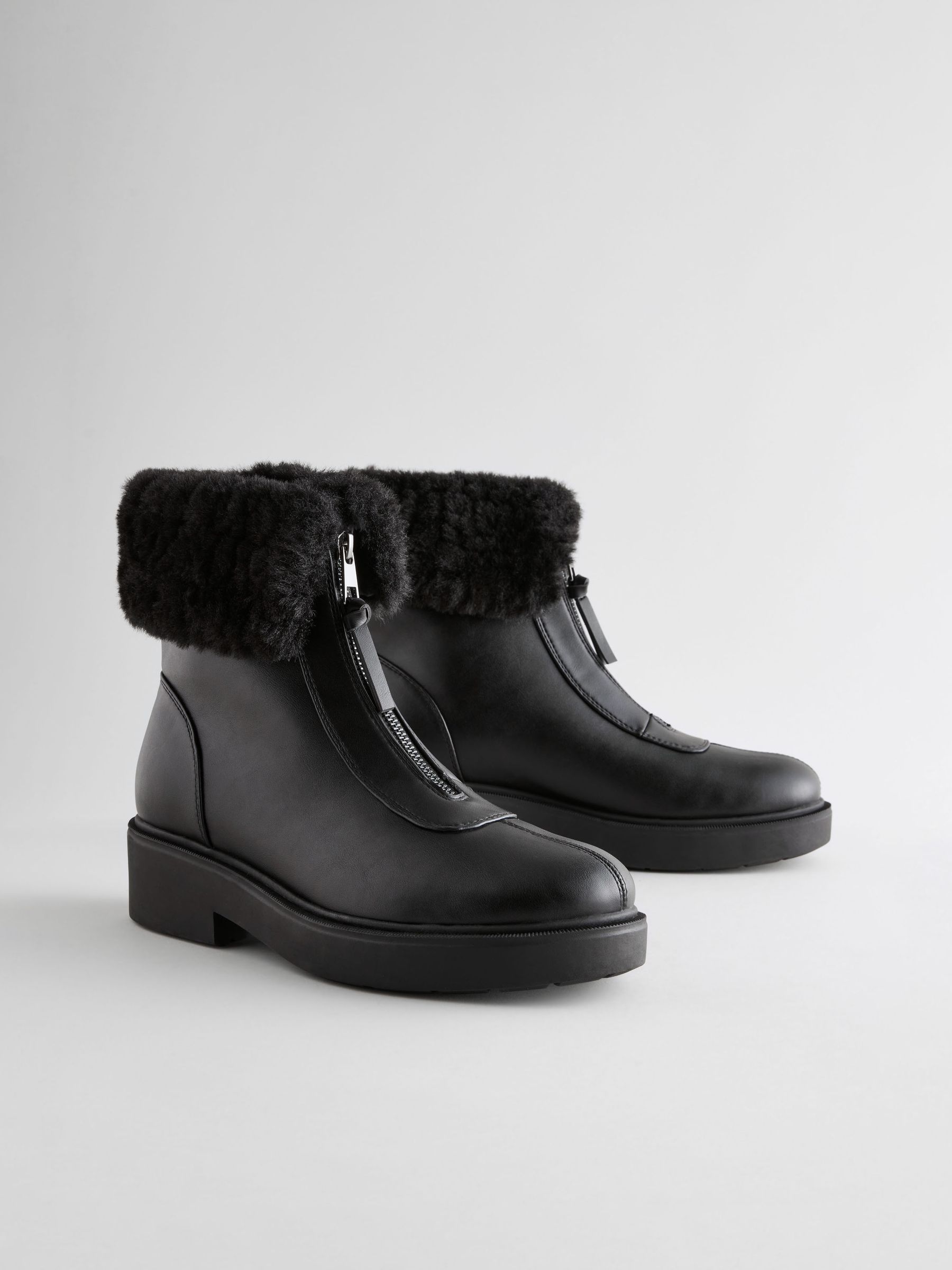 Buy Black Standard/Wide Fit Forever Comfort® Faux Fur Collared Zip ...