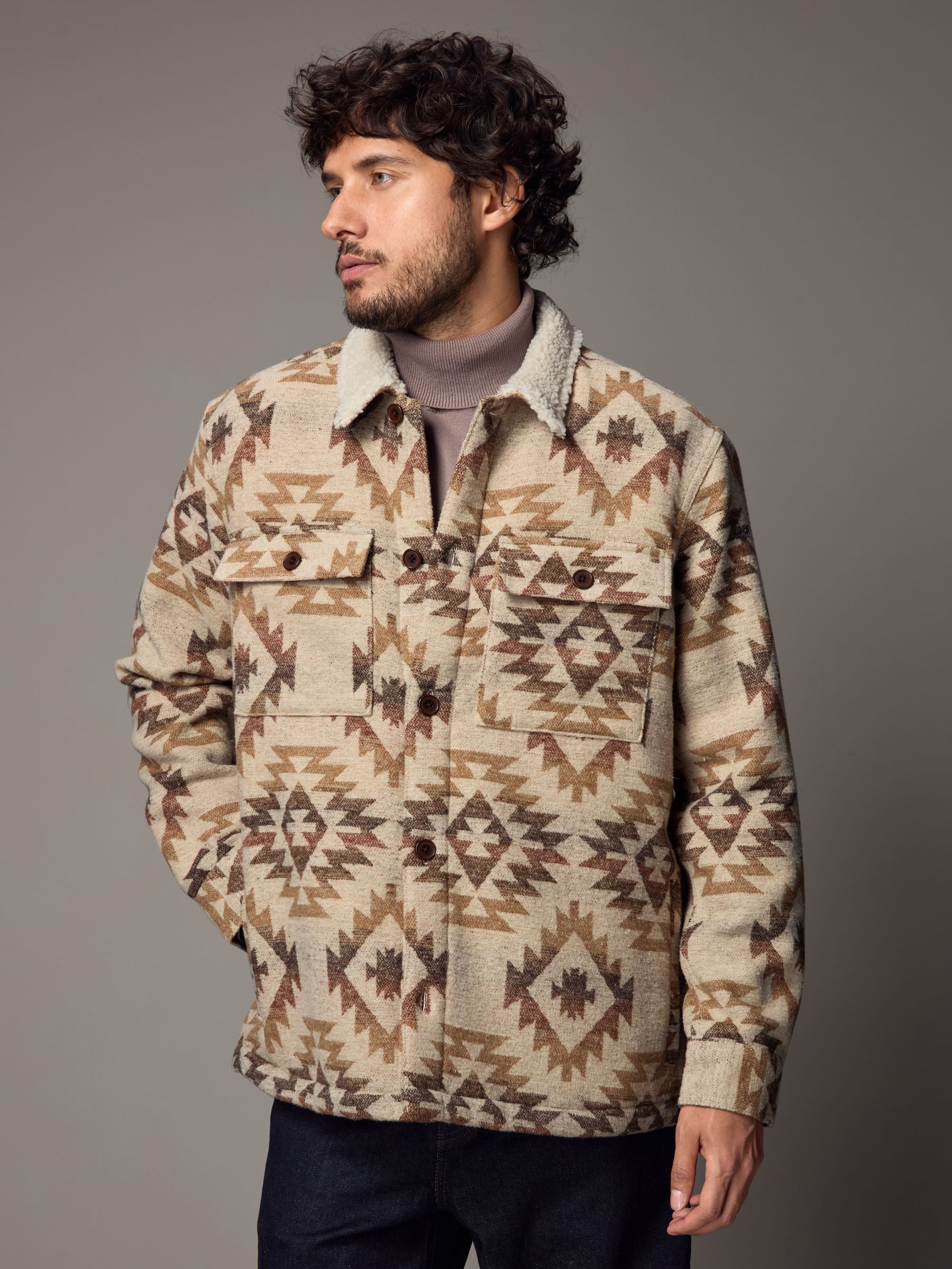 Buy Stone Borg Lined Pattern Shacket from the Next UK online shop