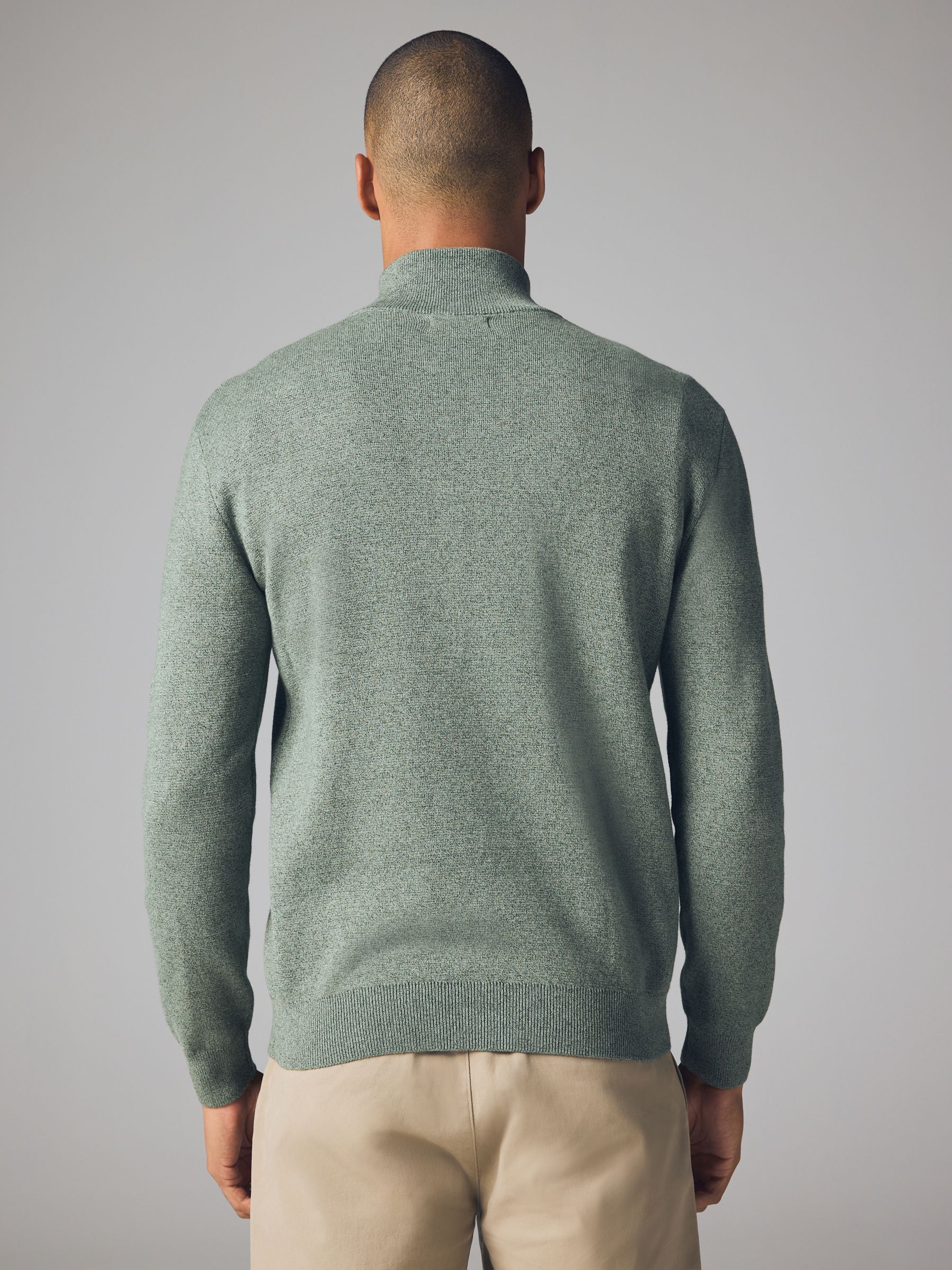 Buy Sage Green Stag Plain Regular Fit 100% Cotton Premium Quarter Zip ...