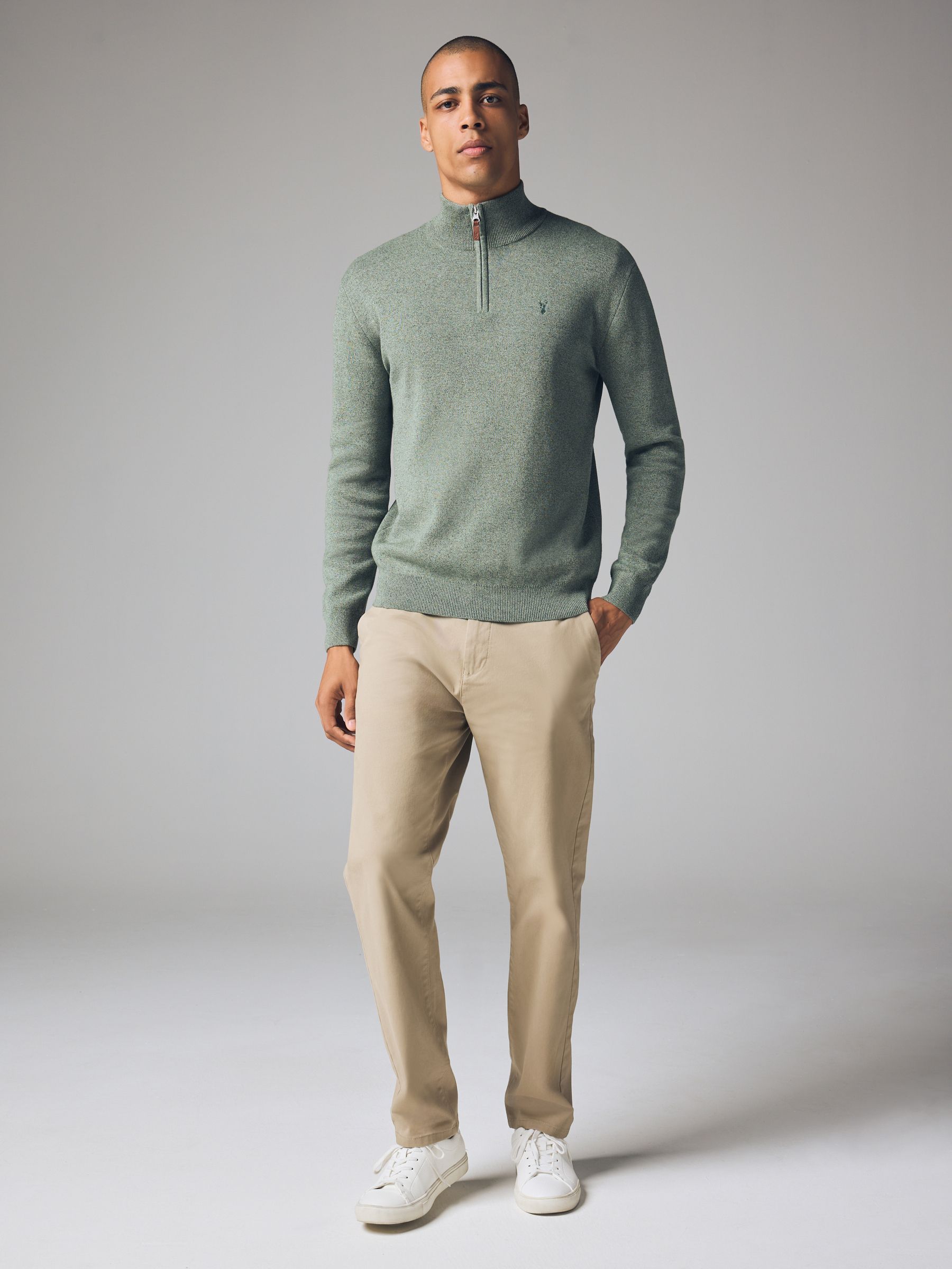 Buy Sage Green Stag Plain Regular Fit 100% Cotton Premium Quarter Zip ...