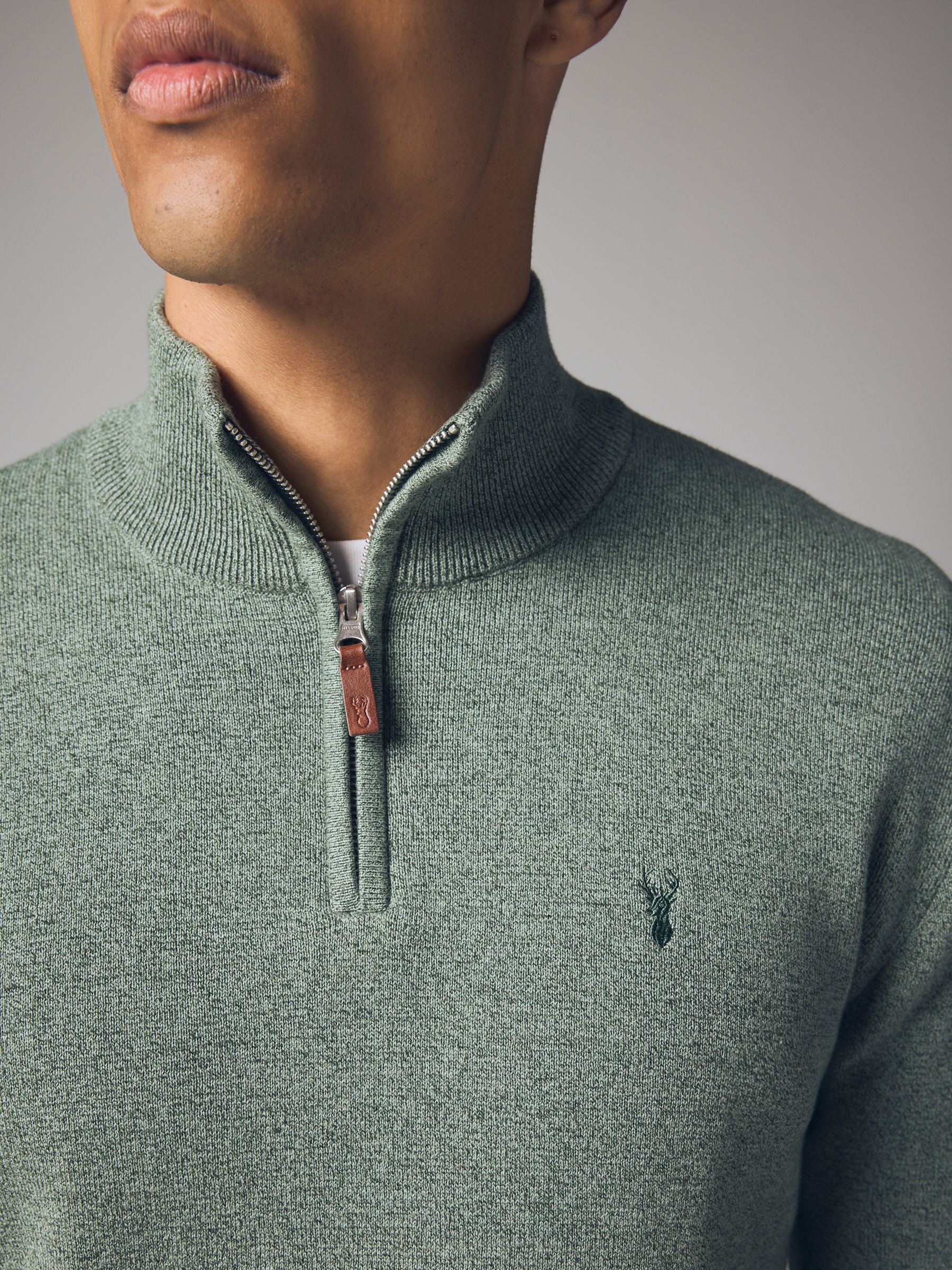 Buy Sage Green Stag Plain Regular Fit 100% Cotton Premium Quarter Zip ...