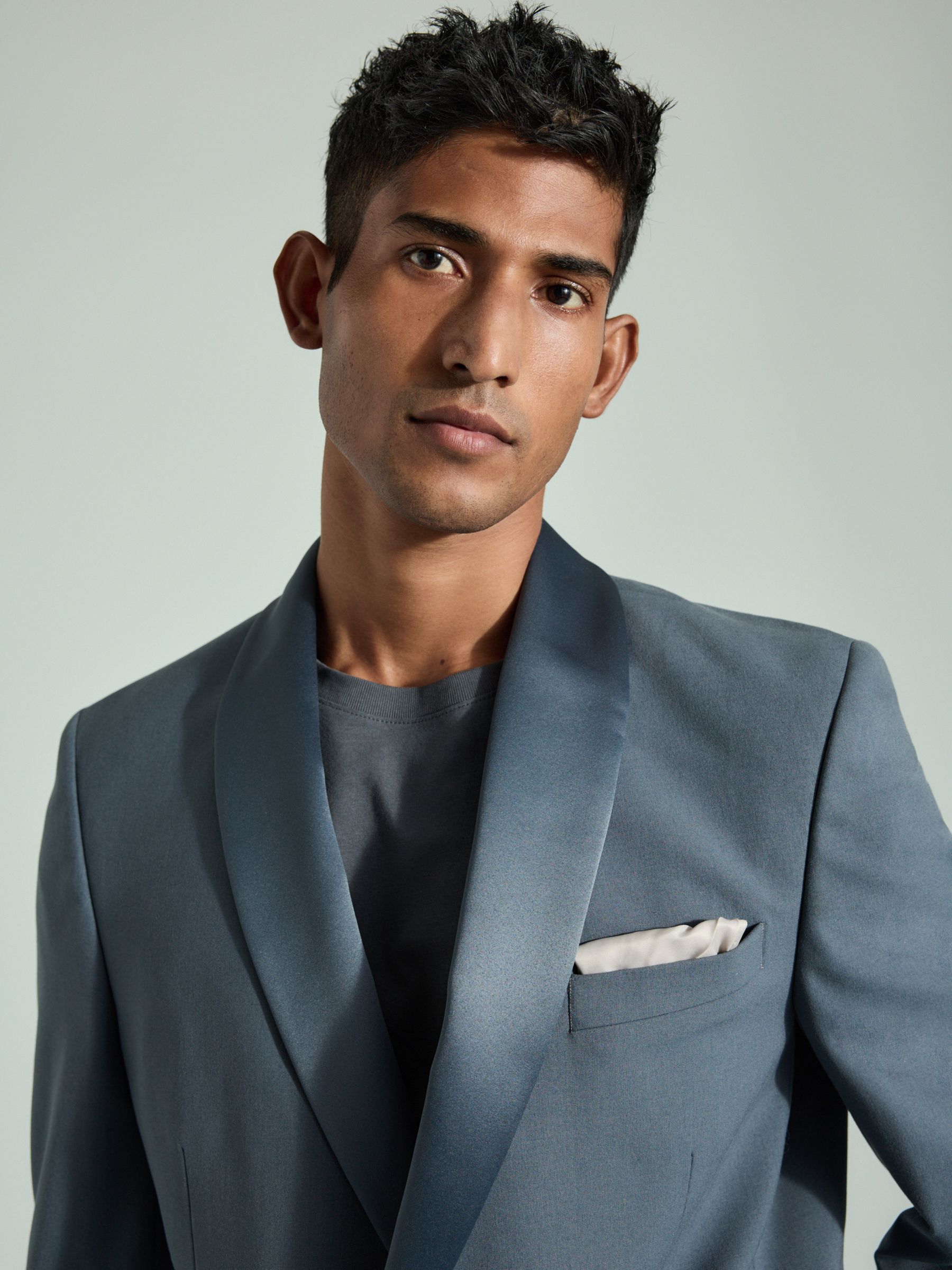 Buy Mid Blue Slim Fit Shawl Lapel Tuxedo Suit Jacket from Next United ...