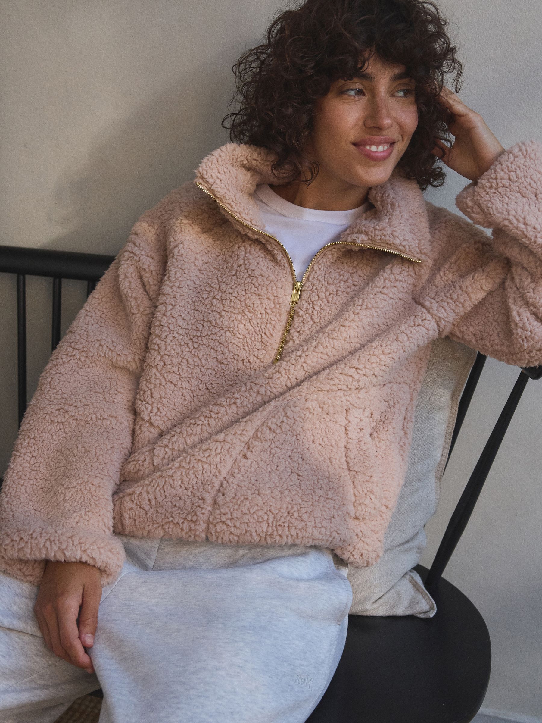 Buy Neutral Borg Half Zip Jacket from the Next UK online shop