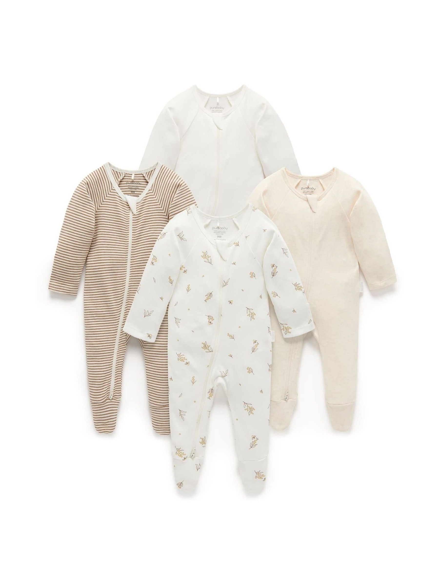 Buy Purebaby Natural Zip Sleepsuits 4 Pack from the Next UK online shop