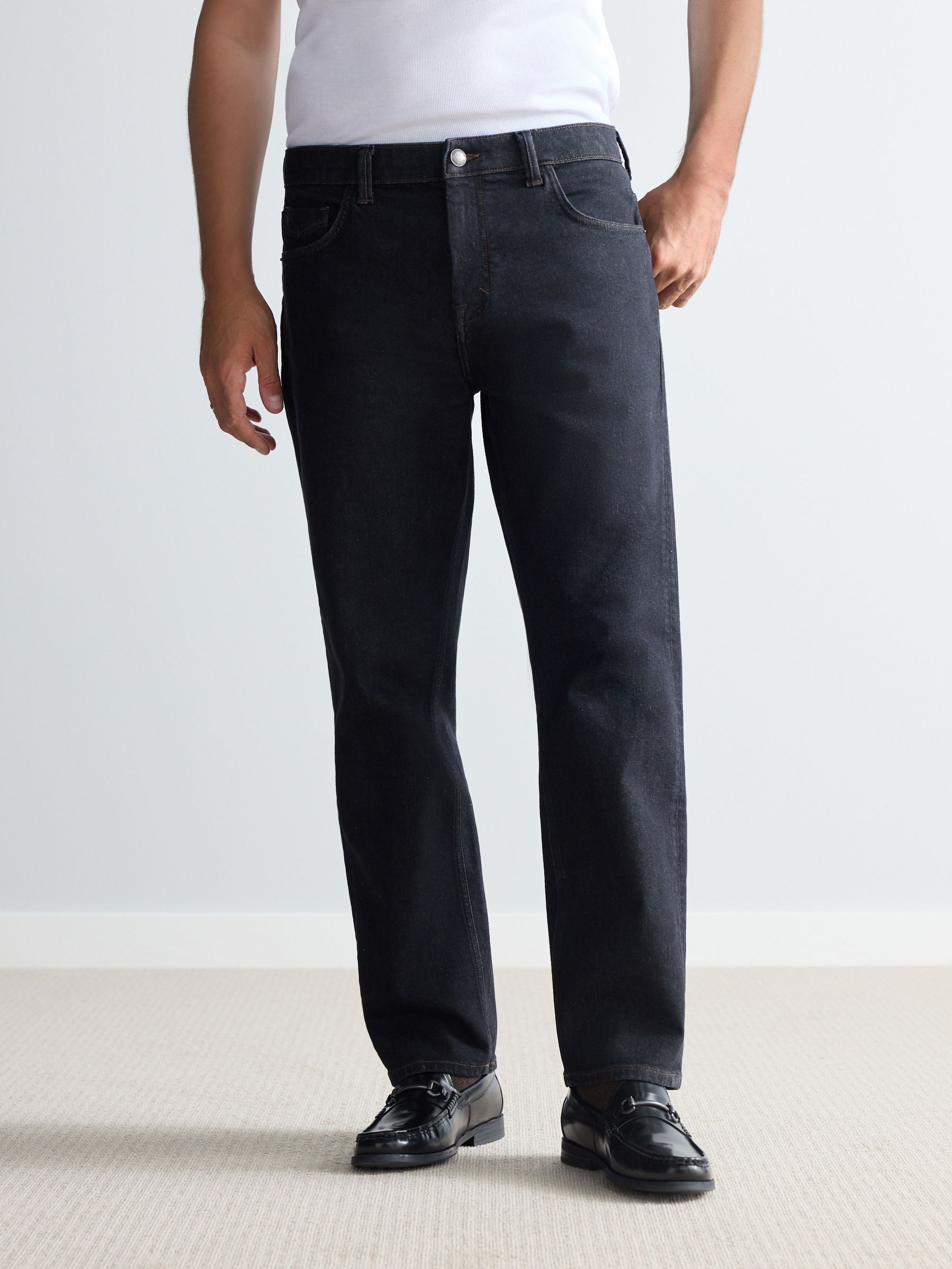 Buy Black Straight Fit Signature Cosy Inside Brushed Denim Jeans from ...