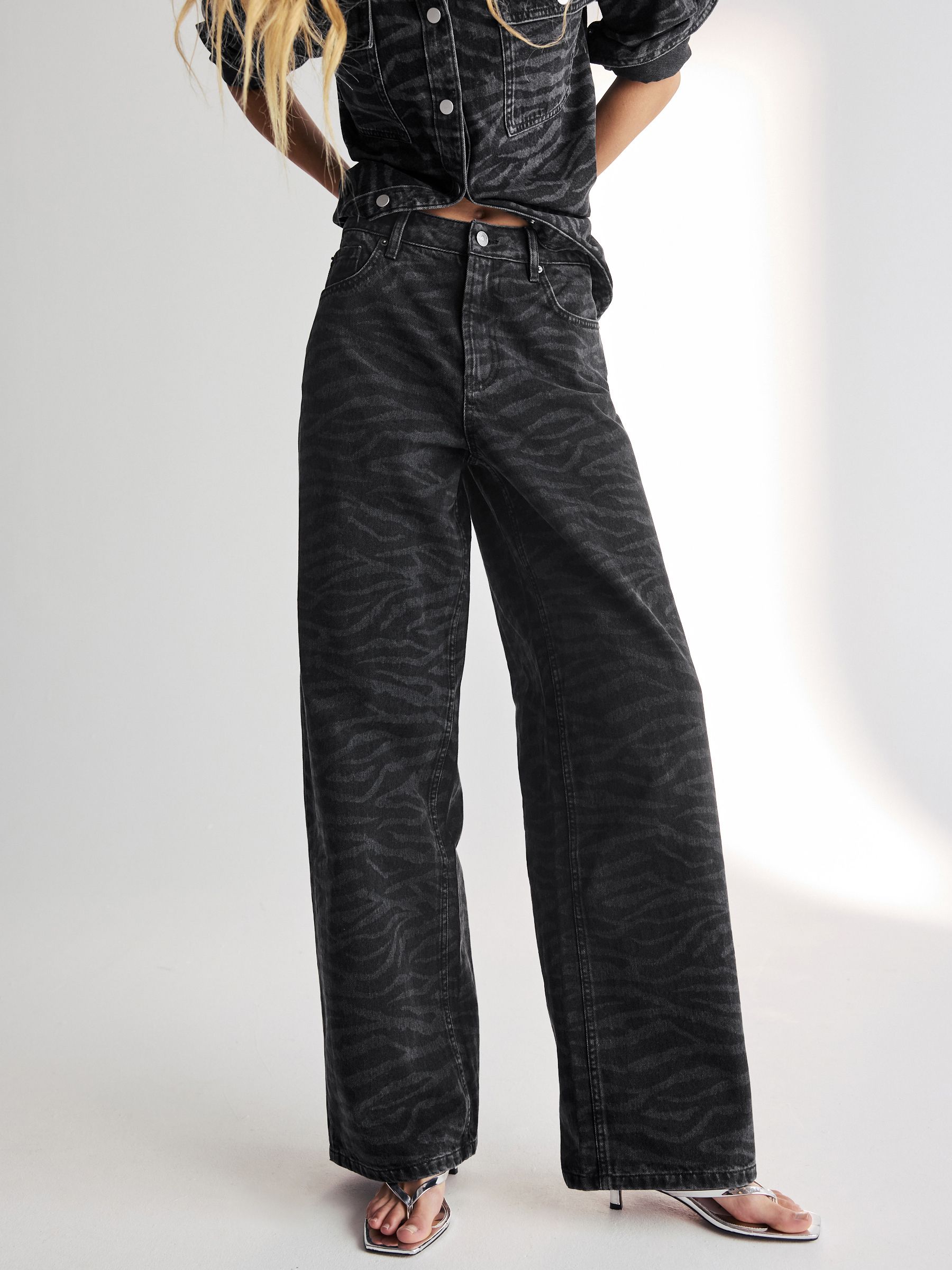 Buy Washed Black Zebra Print Wide Leg 100% Cotton Jeans from the Next ...