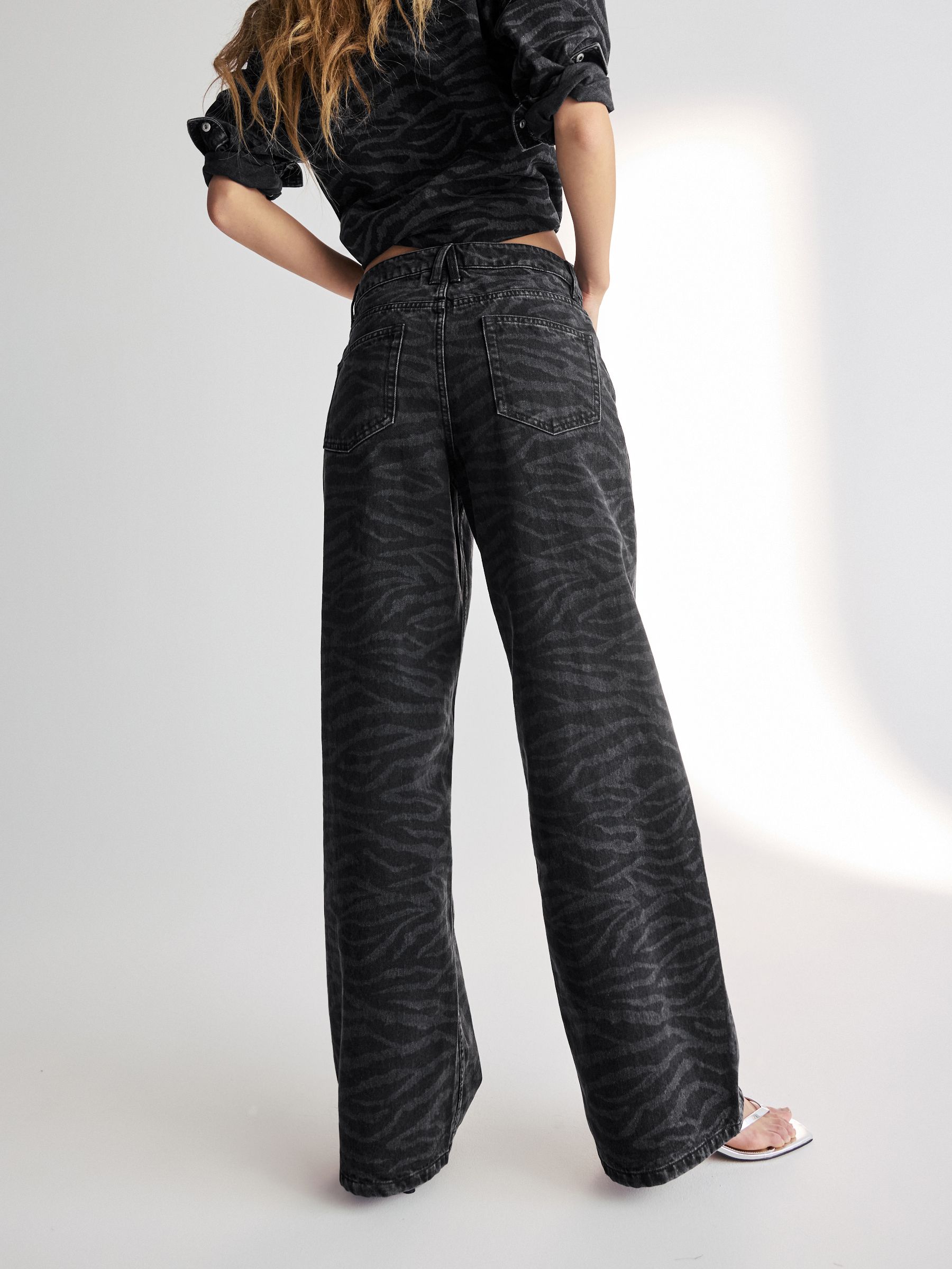 Buy Washed Black Zebra Print Wide Leg 100% Cotton Jeans from the Next ...