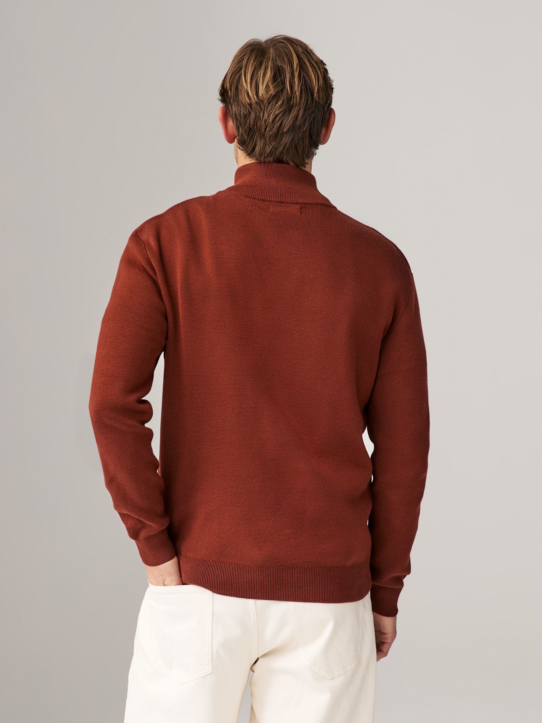 Buy Rust Brown Plain Regular Fit 100% Cotton Premium Quarter Zip Jumper ...