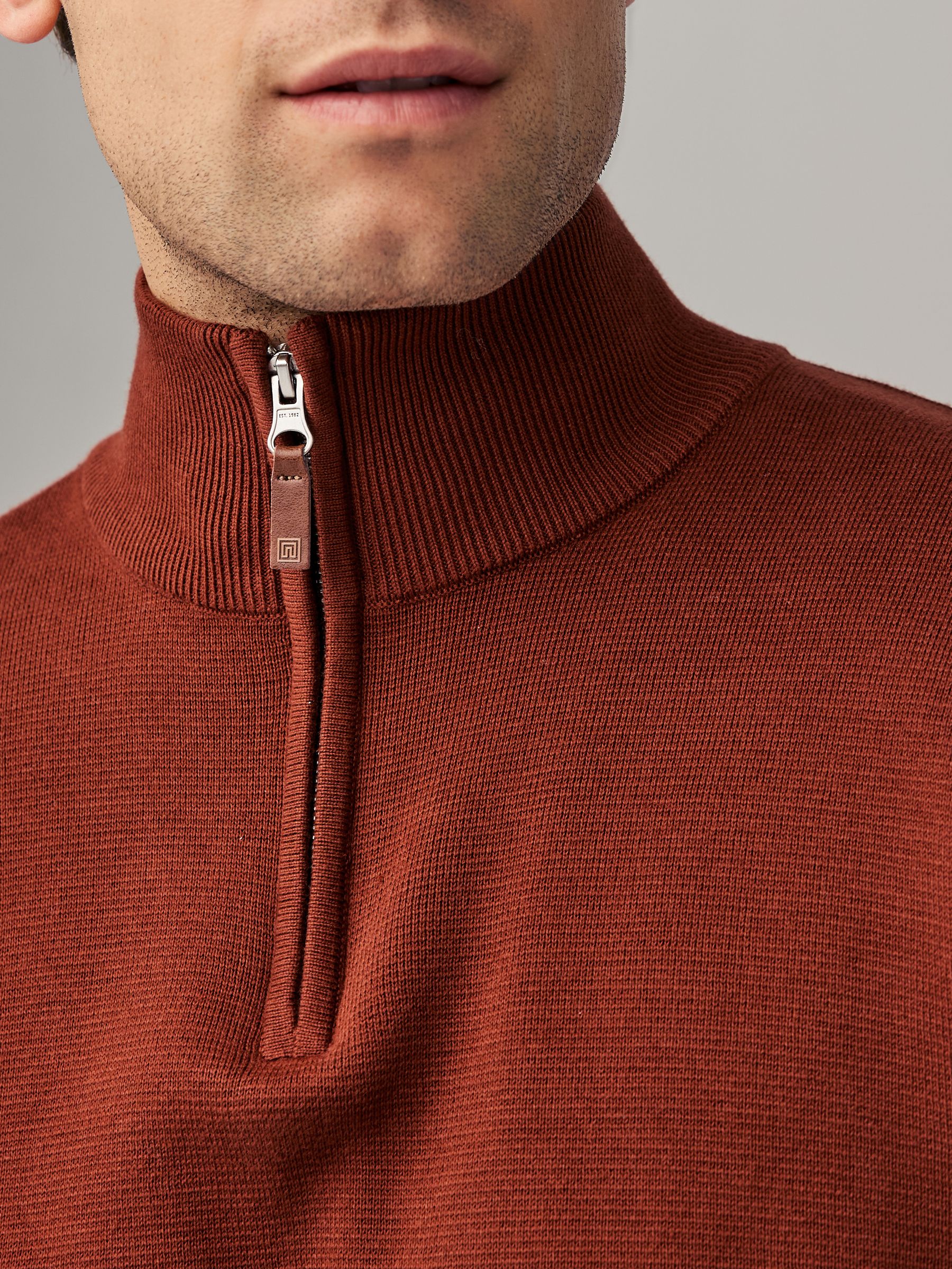 Buy Rust Brown Plain Regular Fit 100% Cotton Premium Quarter Zip Jumper ...