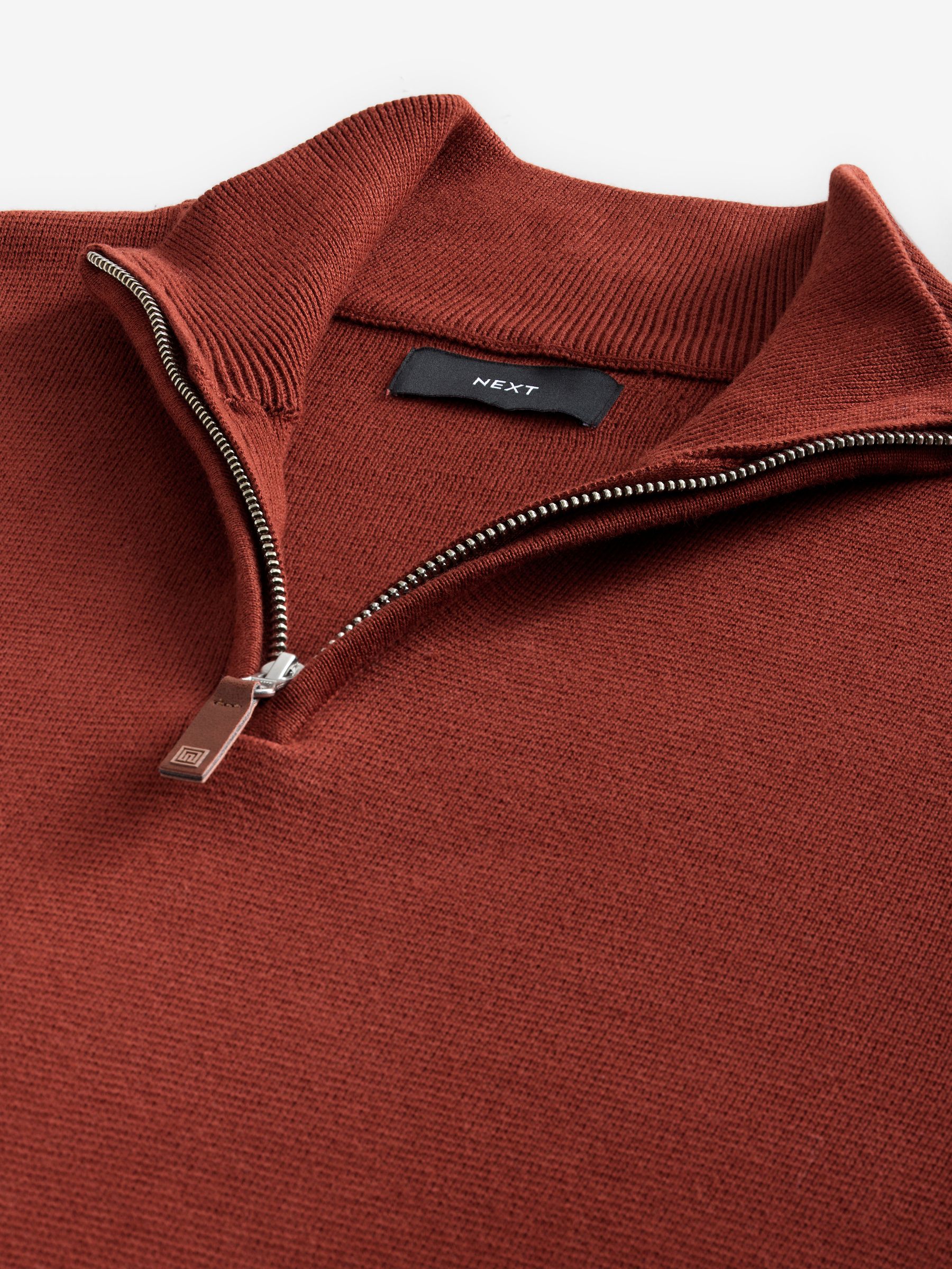 Buy Rust Brown Plain Regular Fit 100% Cotton Premium Quarter Zip Jumper ...