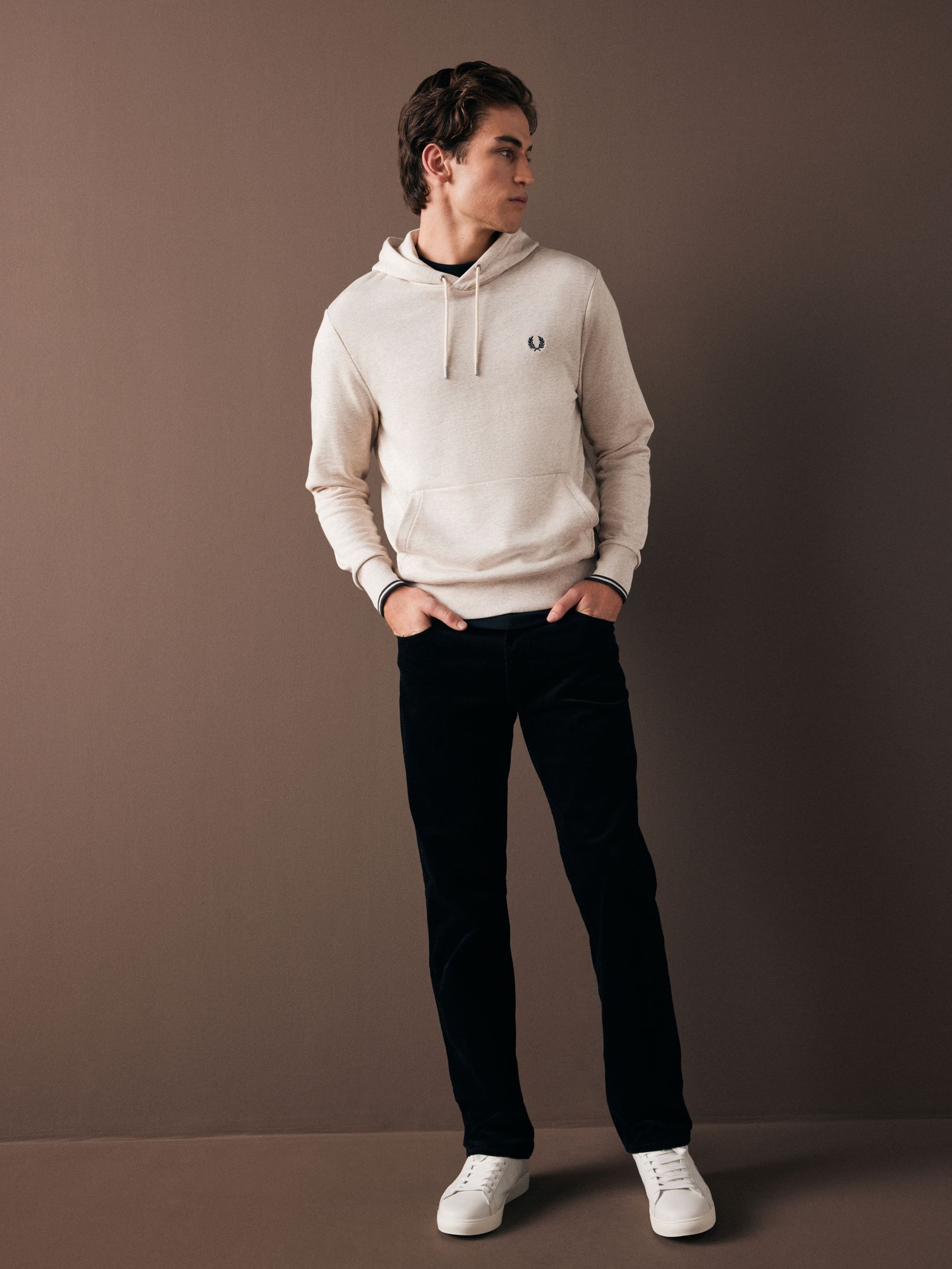 Buy Fred Perry Ecru White Marl Fred Perry Tipped Overhead Hoodie from ...