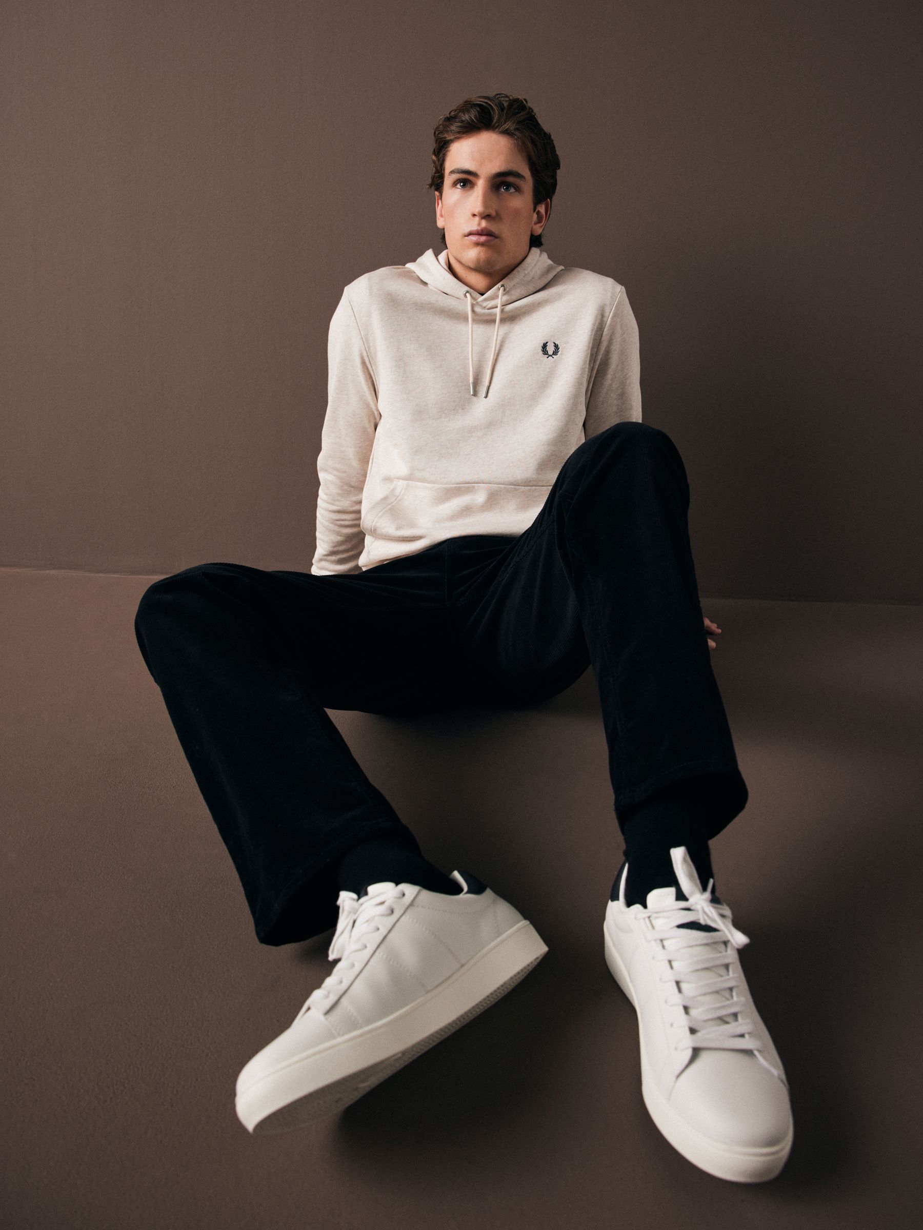 Buy Fred Perry Ecru White Marl Fred Perry Tipped Overhead Hoodie from ...