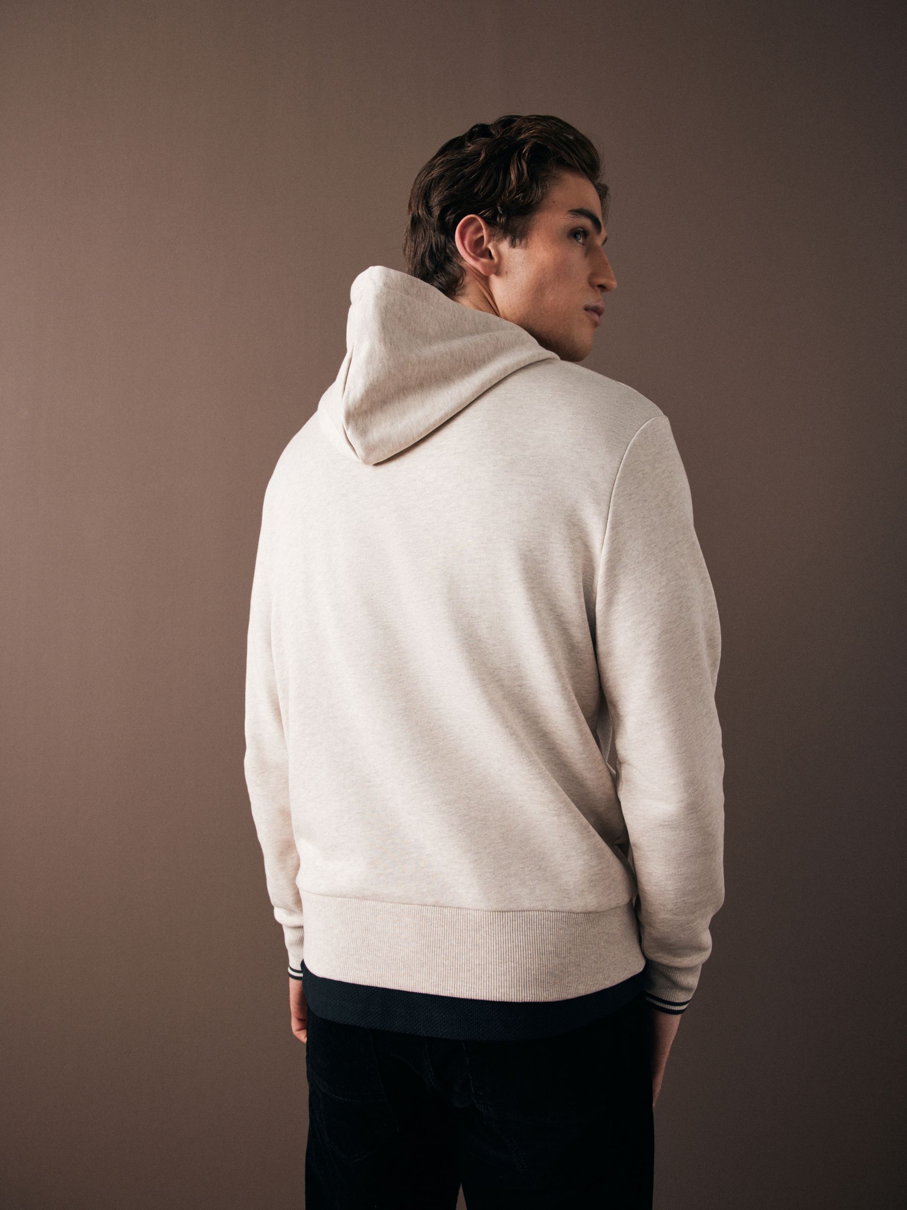 Buy Fred Perry Ecru White Marl Fred Perry Tipped Overhead Hoodie from ...