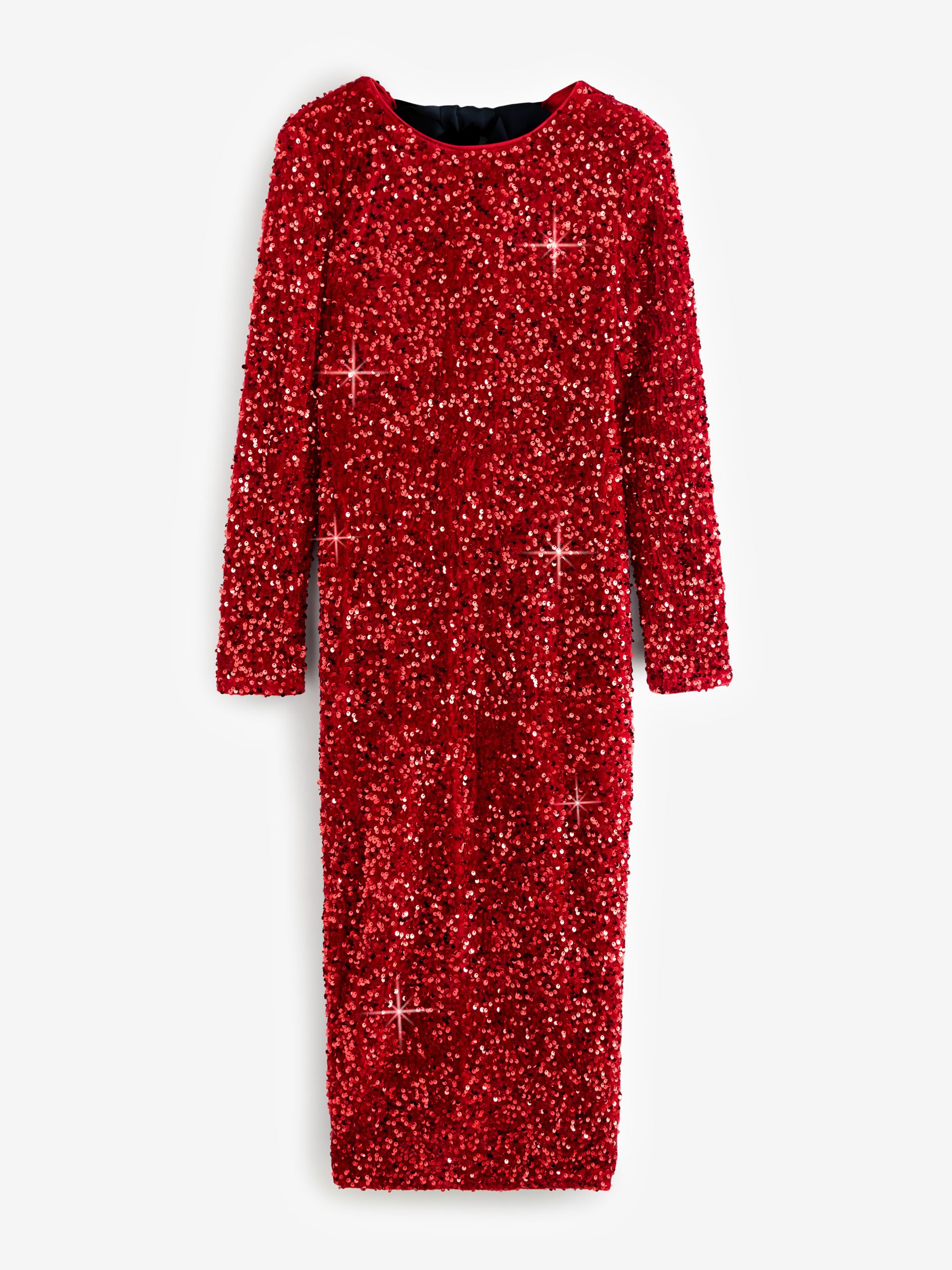 Buy Ruby Red Long Sleeve Sequin Bow Back Midi Dress from Next Saudi Arabia