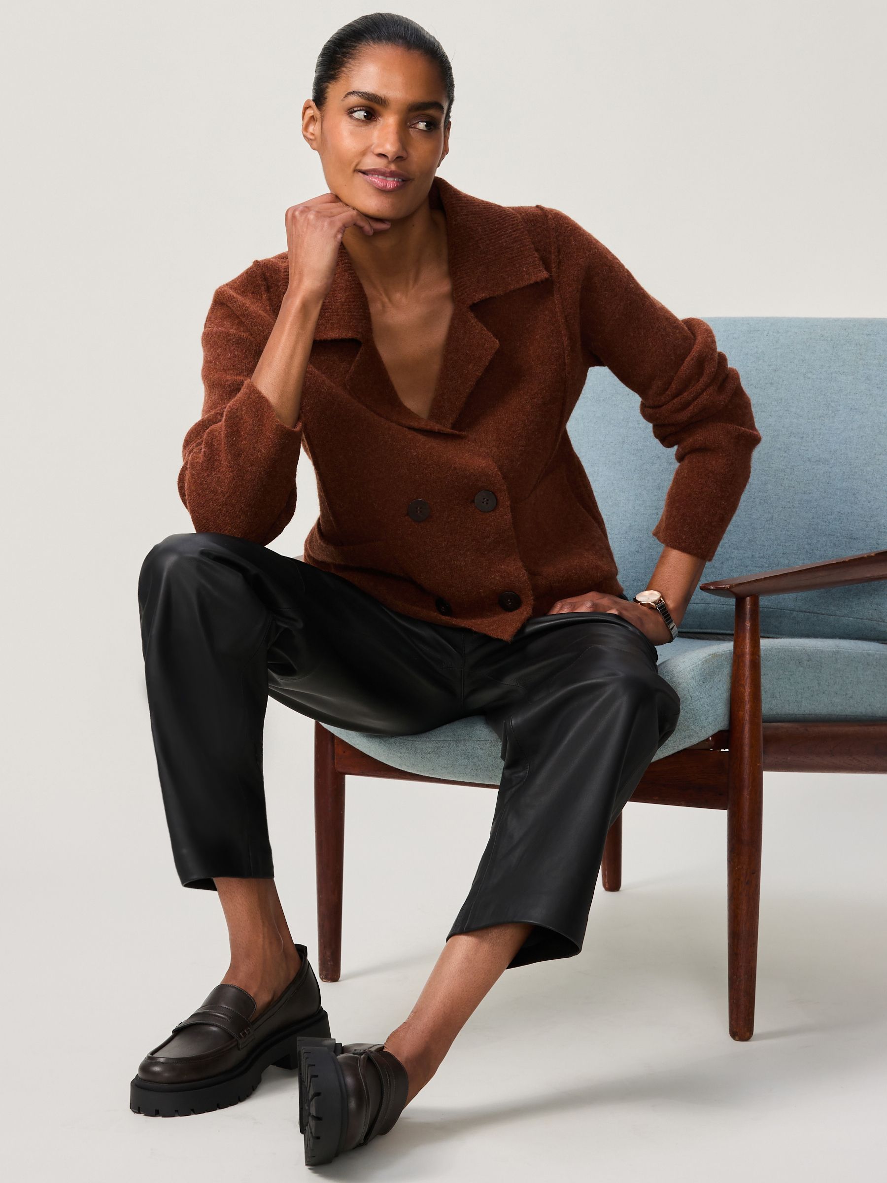 Buy Brown Rust Smart Collared Knitted Blazer Cardigan Jacket with Wool ...