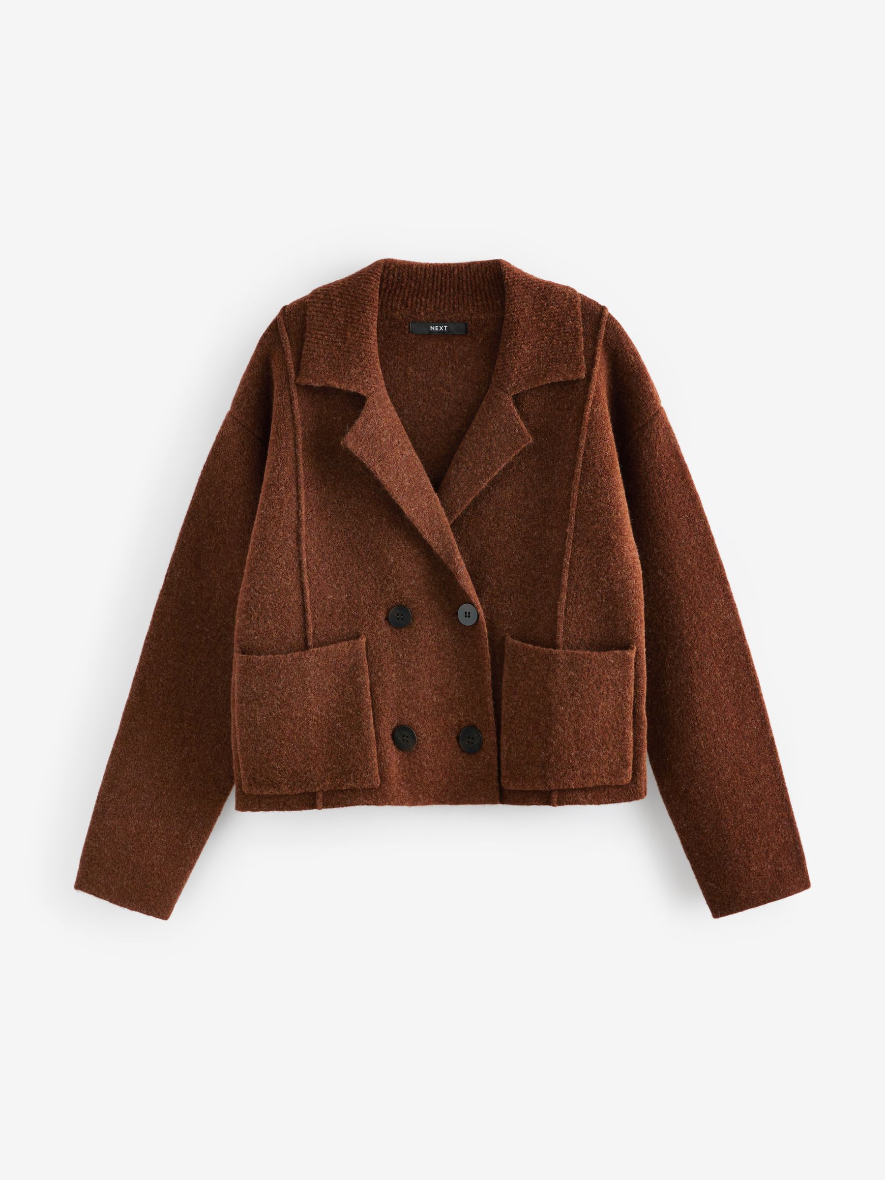 Buy Brown Rust Smart Collared Knitted Blazer Cardigan Jacket with Wool ...