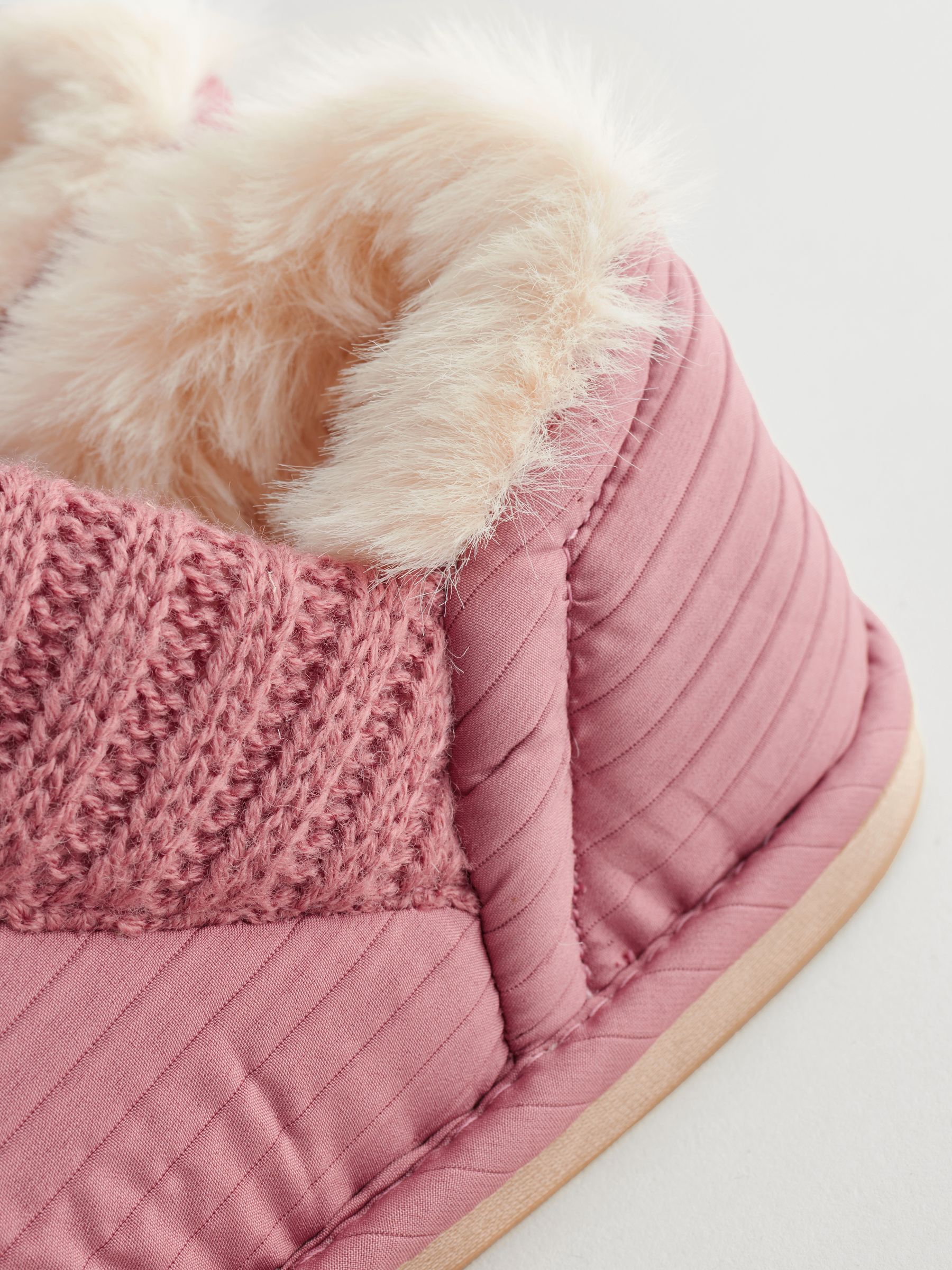 Buy Pink Nylon Stripe Faux Fur Shoot Slippers from the Next UK online shop