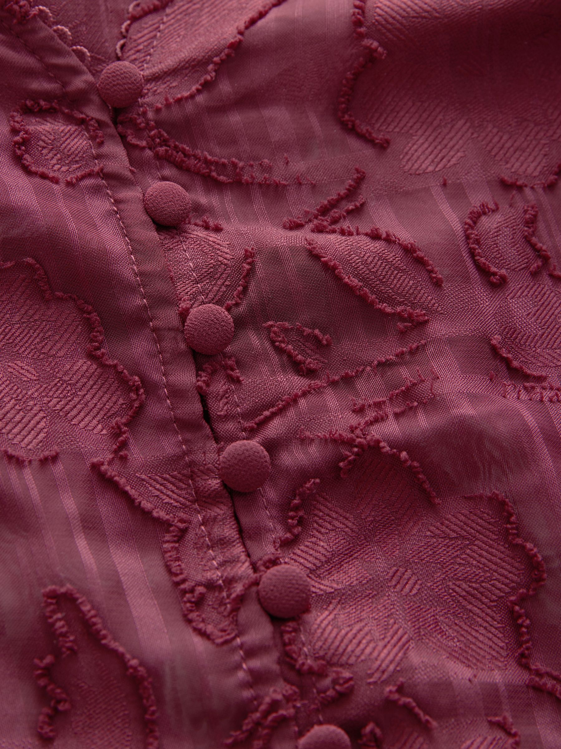 Buy Burgundy Red Jacquard Boho Long Sleeve Tie Neck Blouse from the ...