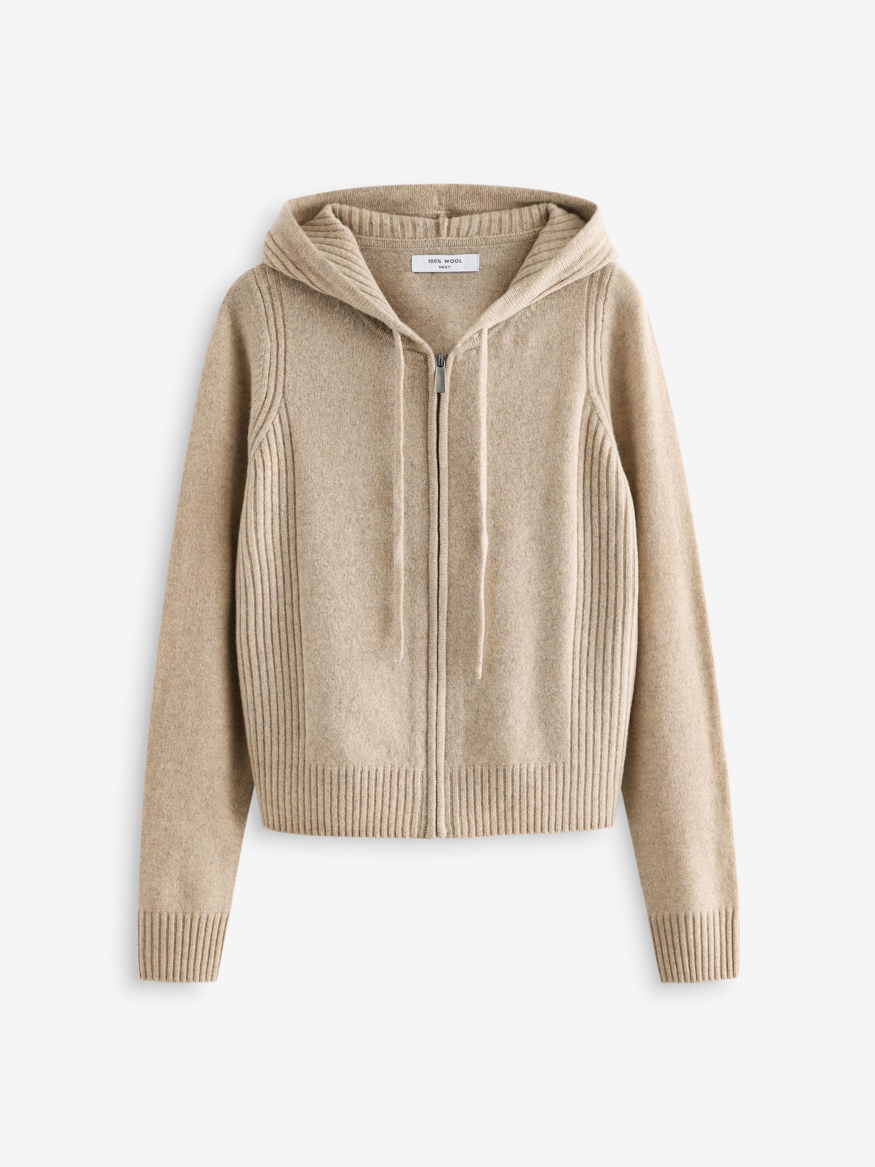 Buy Neutral 100% Wool N. Premium Zip Through Knitted Hoodie from the ...