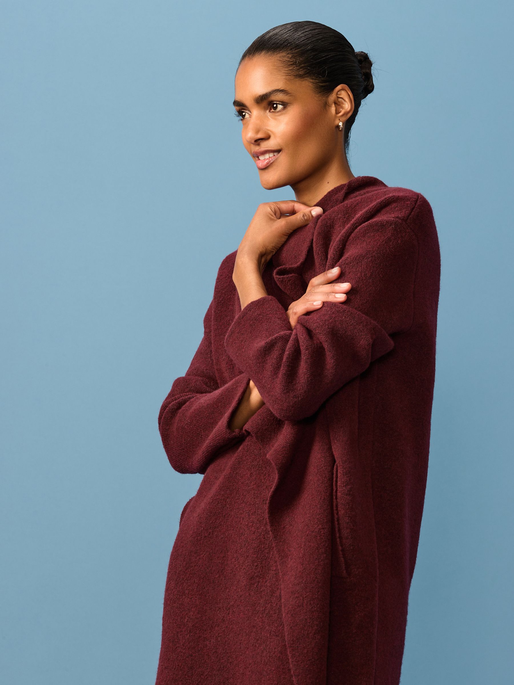 Buy Red Berry Soft Touch Waterfall Longline Knitted Cardigan Coatigan ...