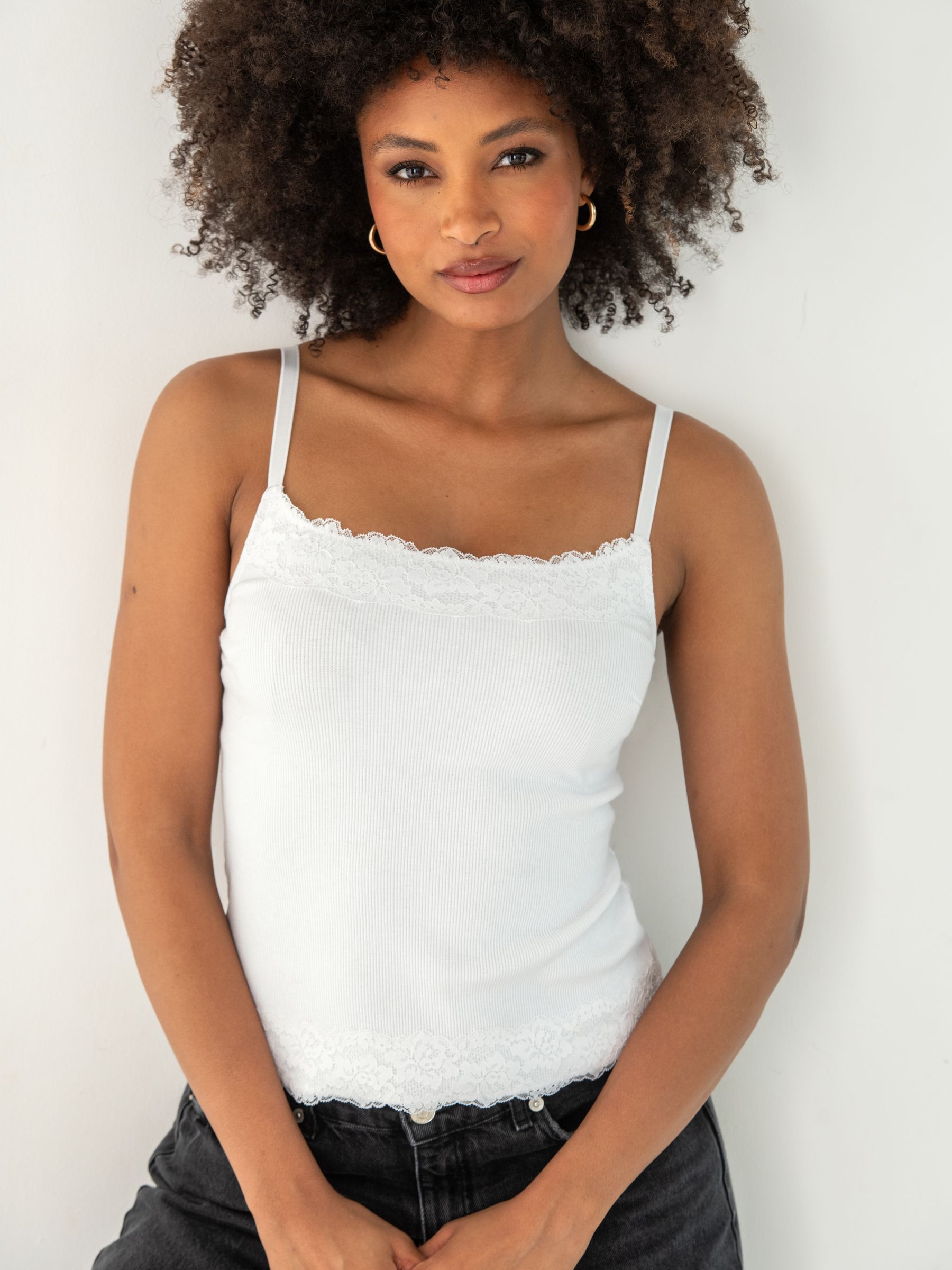 Buy Pour Moi White Cotton Lace Trim Hidden Underwired Bra Cami Top from ...