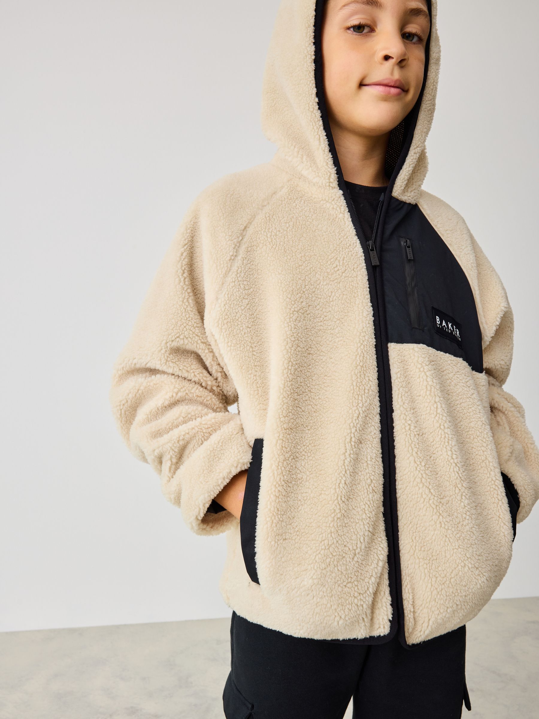 Buy Baker by Ted Baker Cream Hooded Zip Through Fleece from the Next UK ...