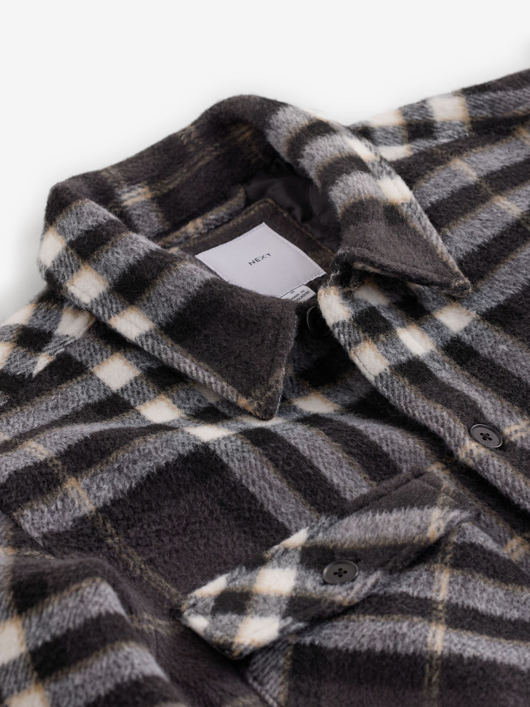 Buy Grey Check Quilted Shacket Overshirt from the Next UK online shop