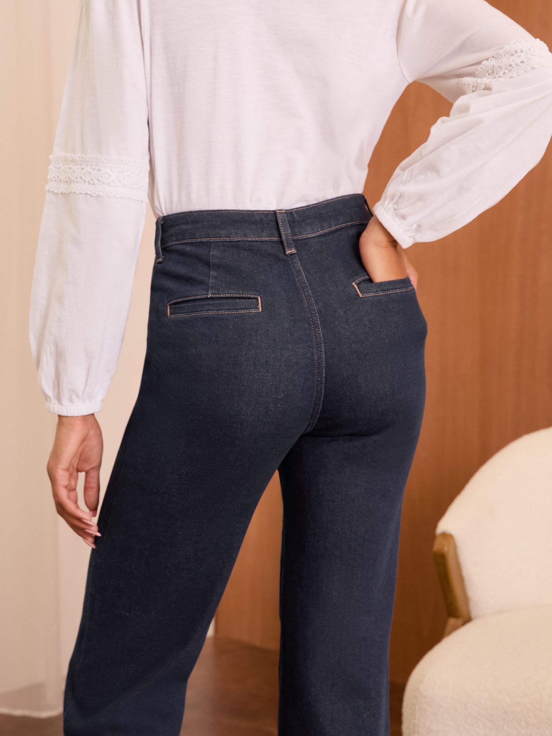 Buy Love & Roses Dark Indigo Petite Wide Leg Button Fly jeans from the ...