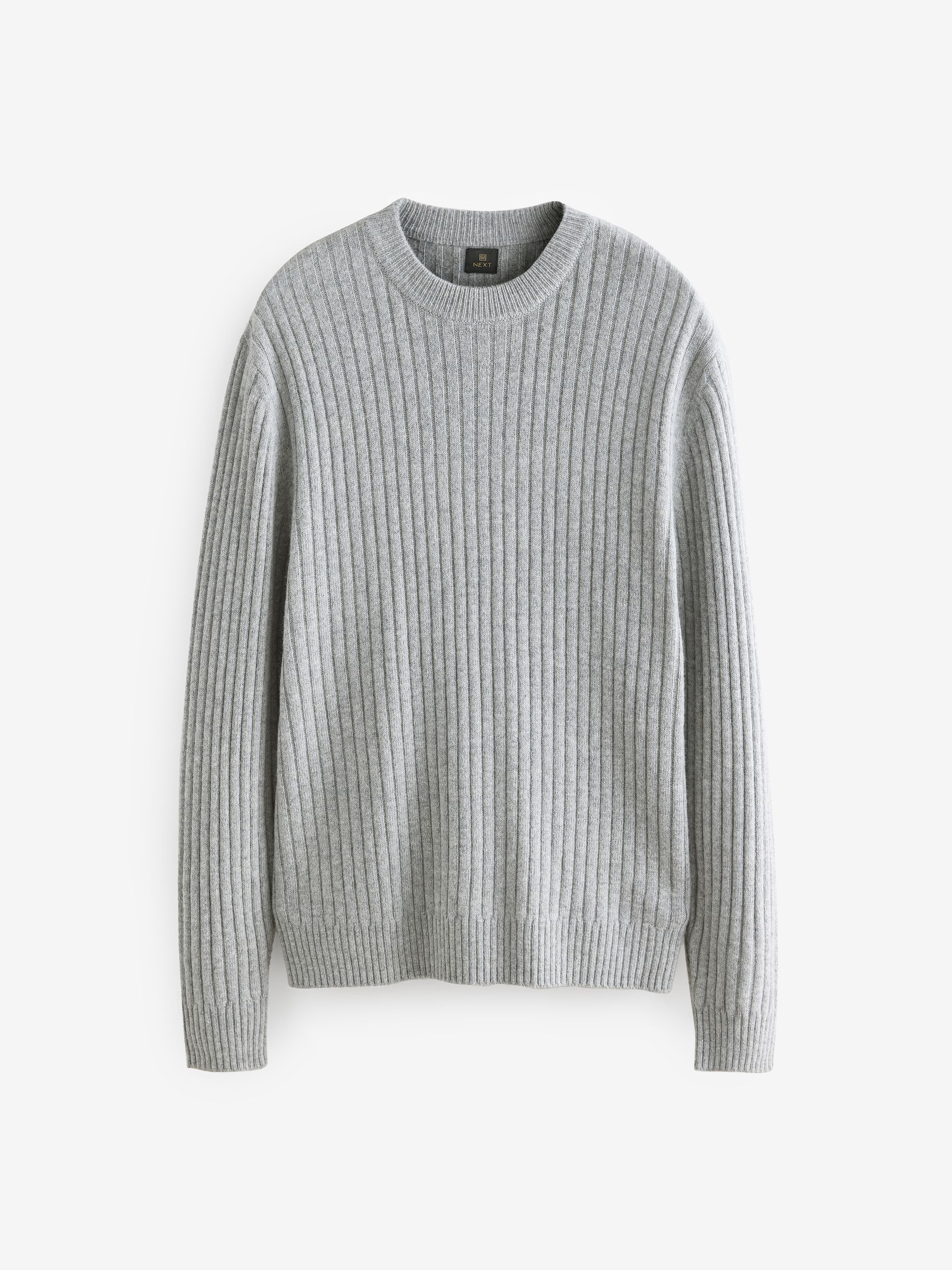 Buy Light Grey Crew Neck Regular Fit Premium Lambswool Blend Rib ...