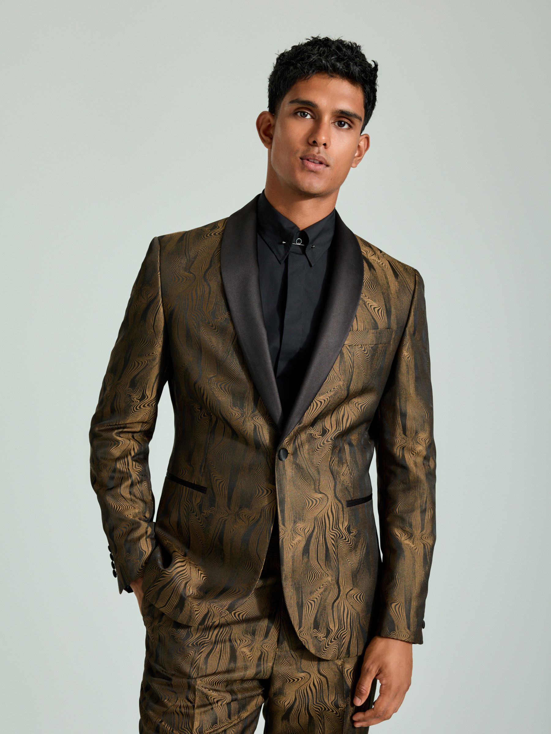 Buy Black Slim Fit Gold Jacquard Tuxedo Suit Jacket from the Next UK ...