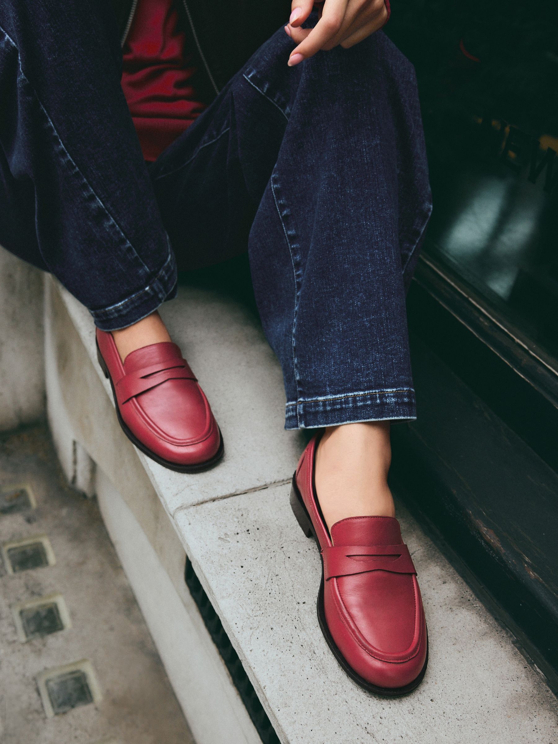 Buy Red Standard/Wide Fit Forever Comfort® Slim Leather Penny Loafers ...